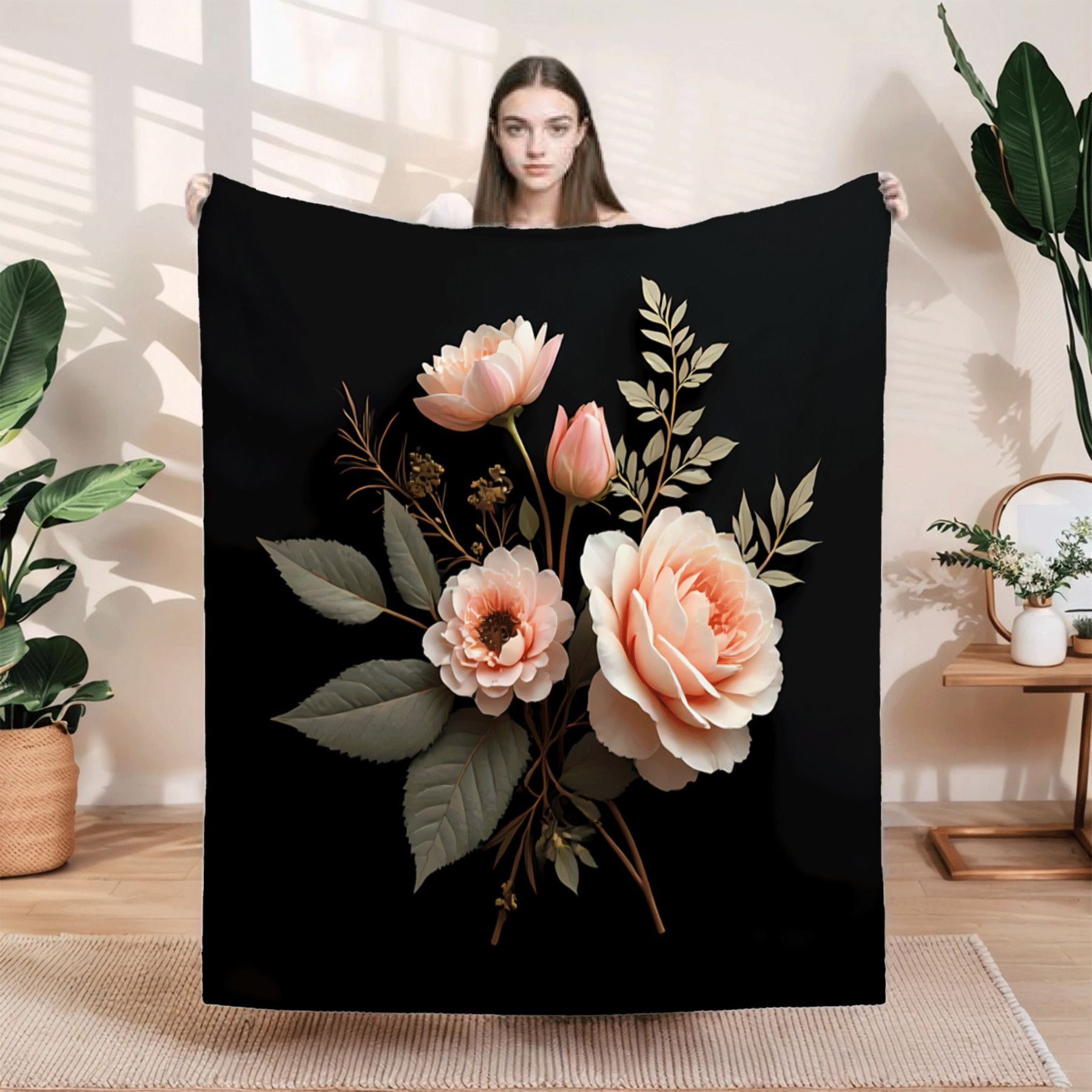 Durable Soft & Warm Flannel Blanket - Cozy Floral Design for Sofa ...