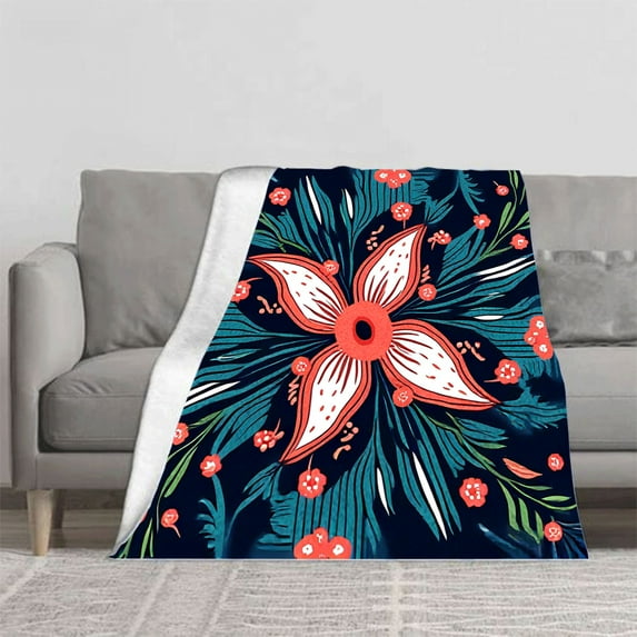 Durable Soft & Warm Flannel Blanket - Cozy Floral Design with Red ...