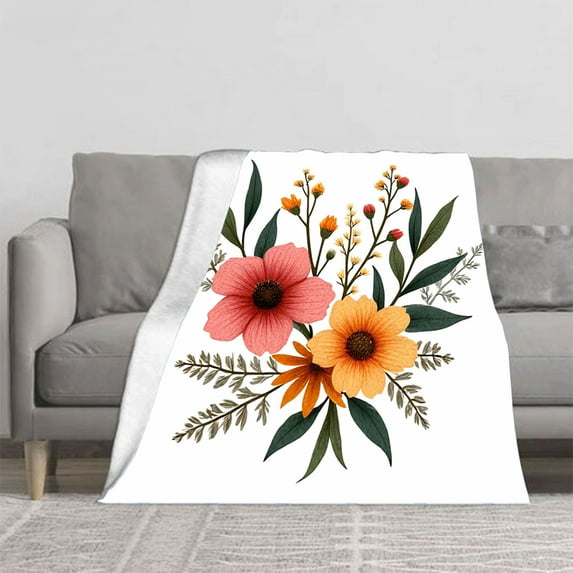 Durable Soft & Warm Flannel Blanket - Cozy Floral Design with Vibrant ...