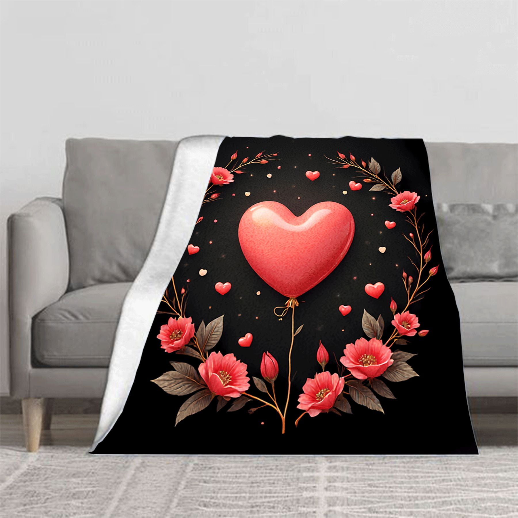 Durable Soft & Warm Flannel Blanket - Cozy Floral Heart Design for Sofa ...