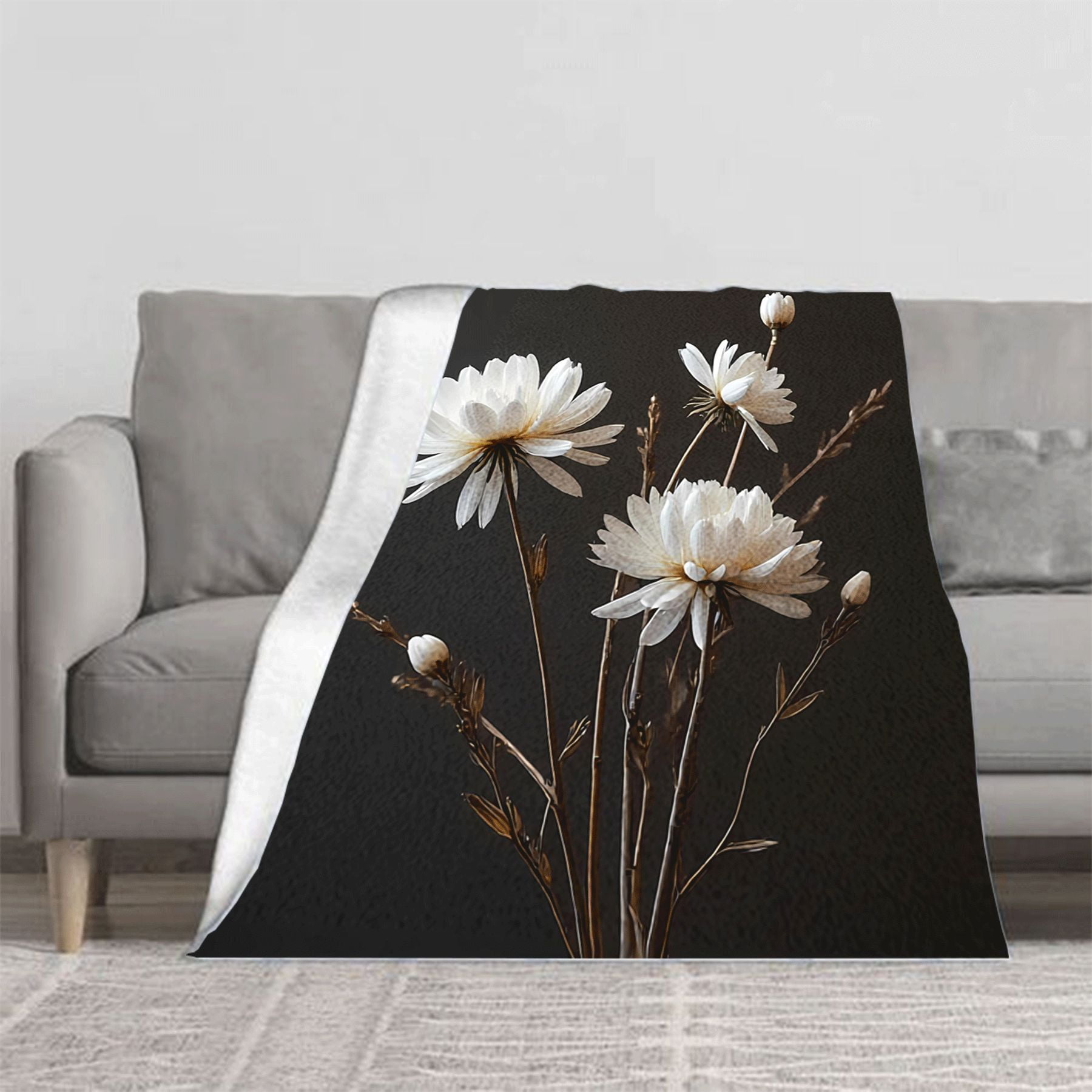 Durable Soft & Warm Flannel Blanket - Cozy Floral Pattern for Sofa ...