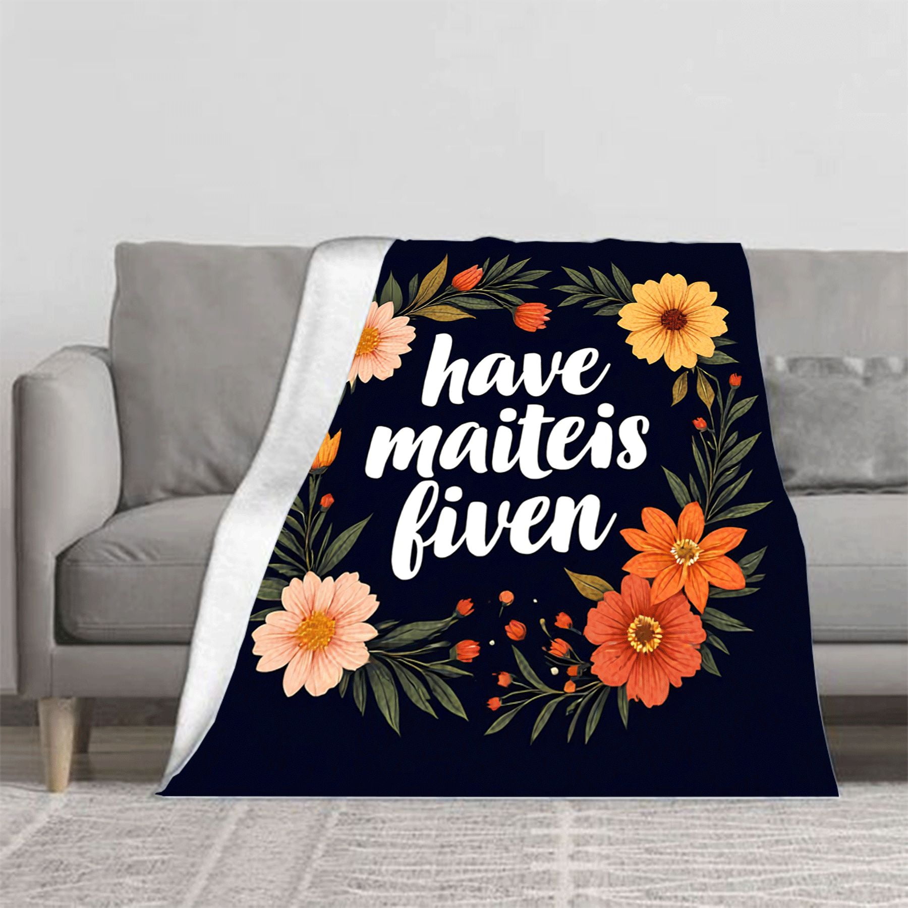 Durable Soft & Warm Flannel Blanket - Cozy Floral Wreath Design in Pink ...