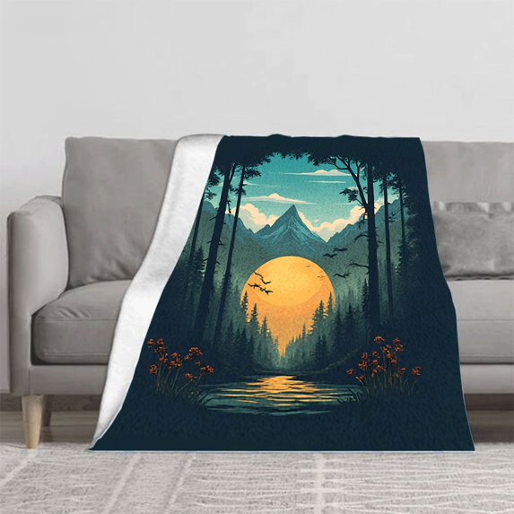 Durable Soft & Warm Flannel Blanket - Cozy Forest & Mountain Design ...