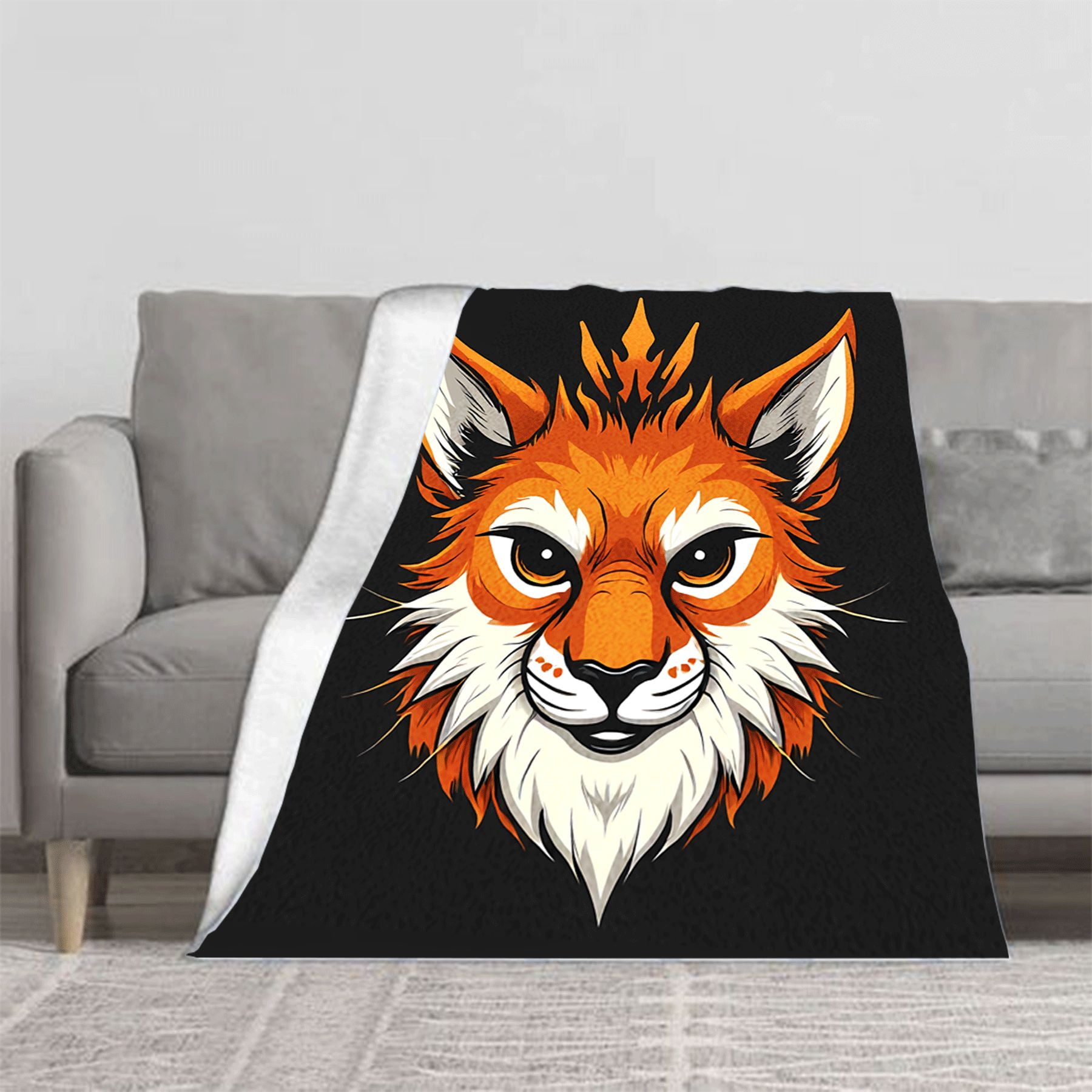 Durable Soft & Warm Flannel Blanket - Cozy Fox Design with Crown ...