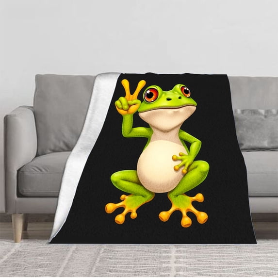 Durable Soft & Warm Flannel Blanket - Cozy Frog Design Perfect for Sofa ...