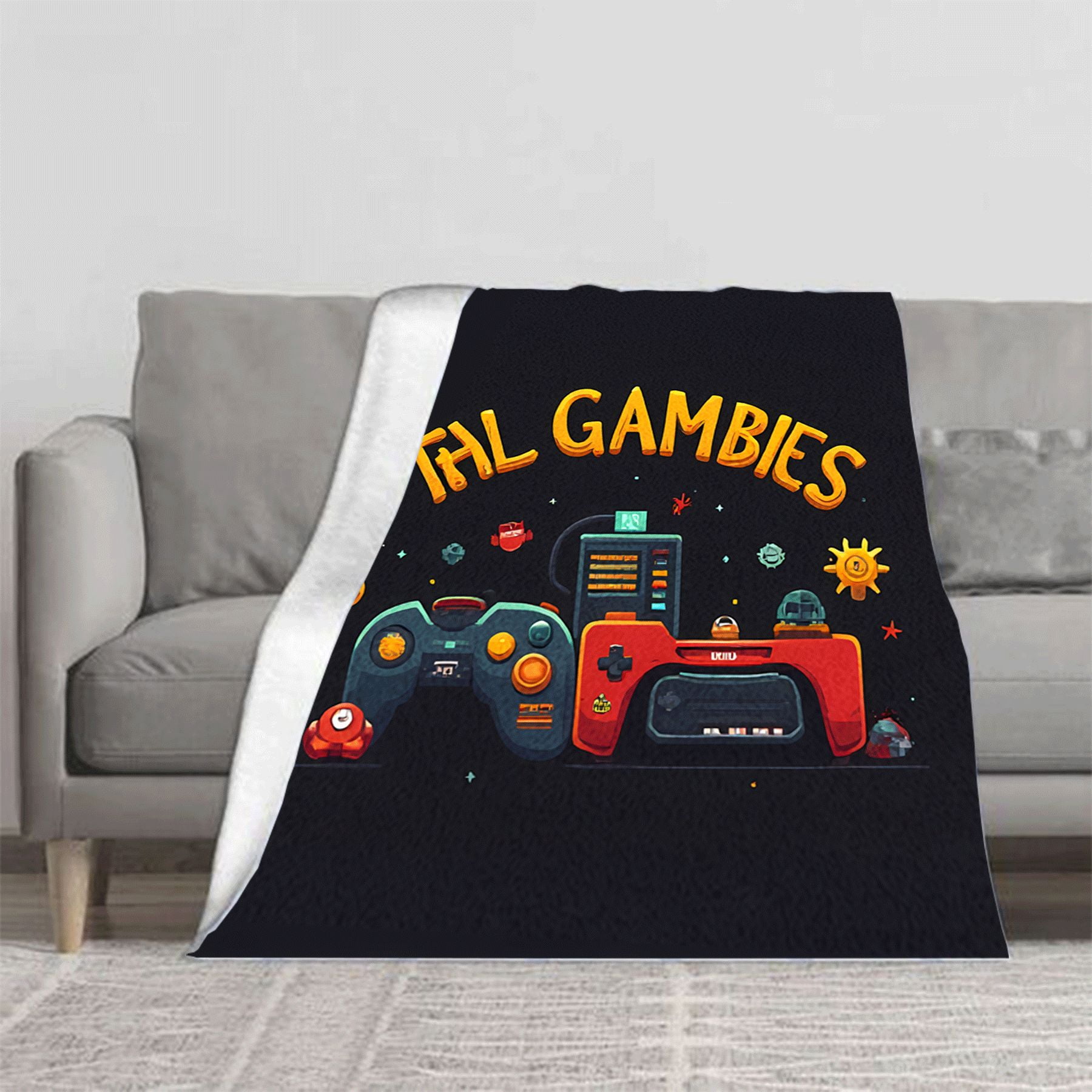 Durable Soft & Warm Flannel Blanket - Cozy Gaming Design with Playful ...