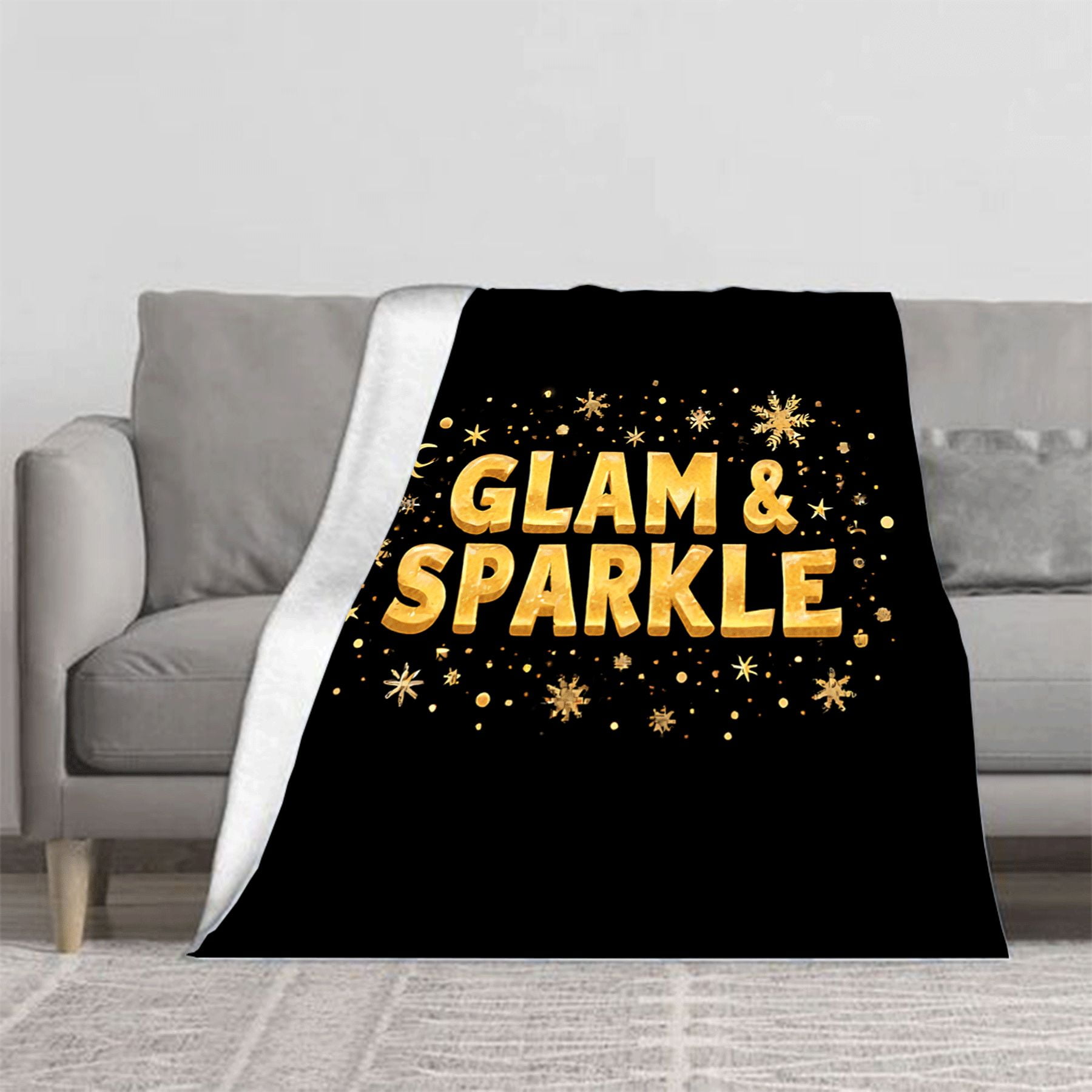Durable Soft & Warm Flannel Blanket - Cozy Gold Sparkle Design for Sofa ...