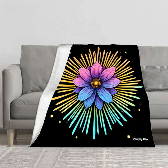 Durable Soft & Warm Flannel Blanket - Cozy Gradient Flower Design in ...