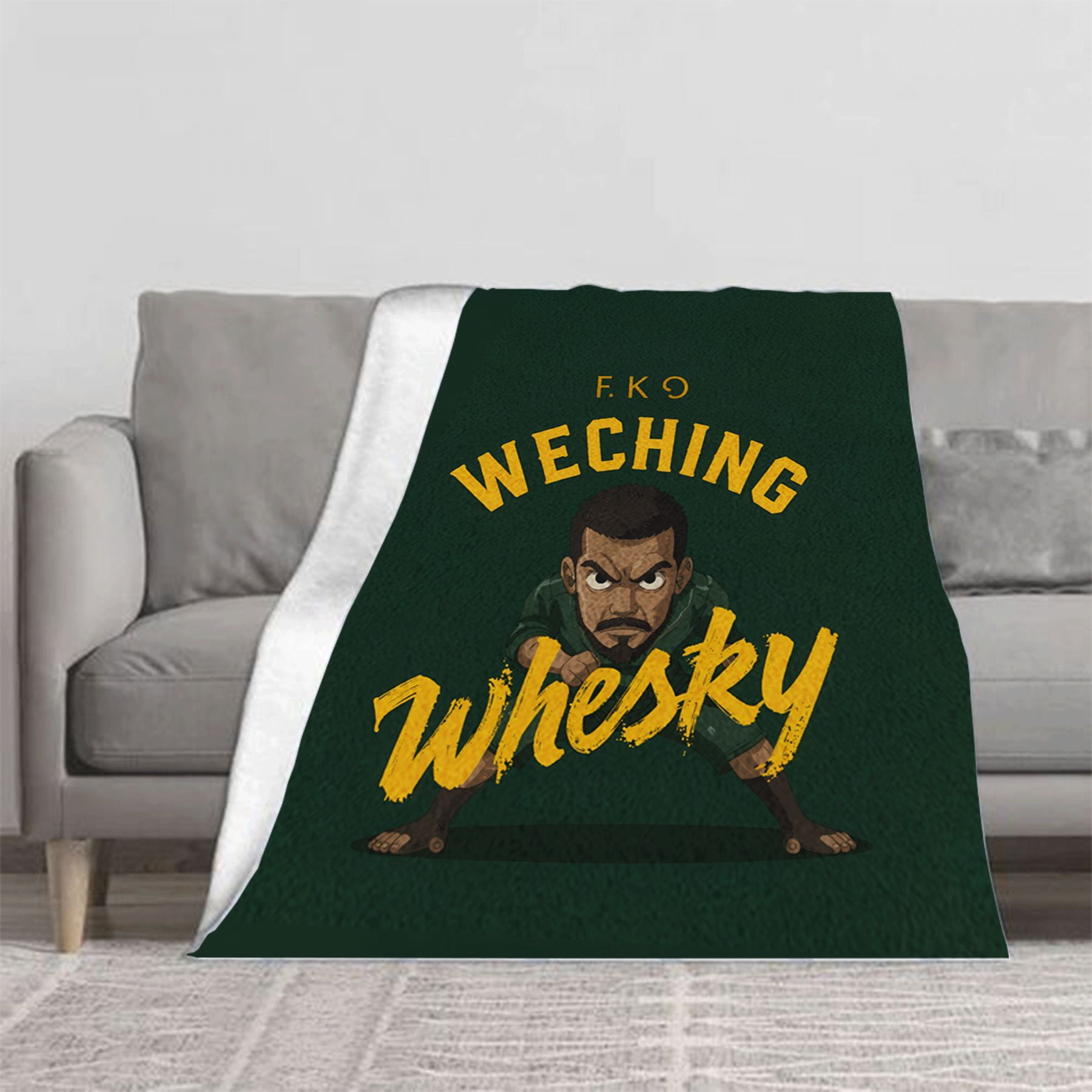 Durable Soft & Warm Flannel Blanket - Cozy Green Crouching Design ...