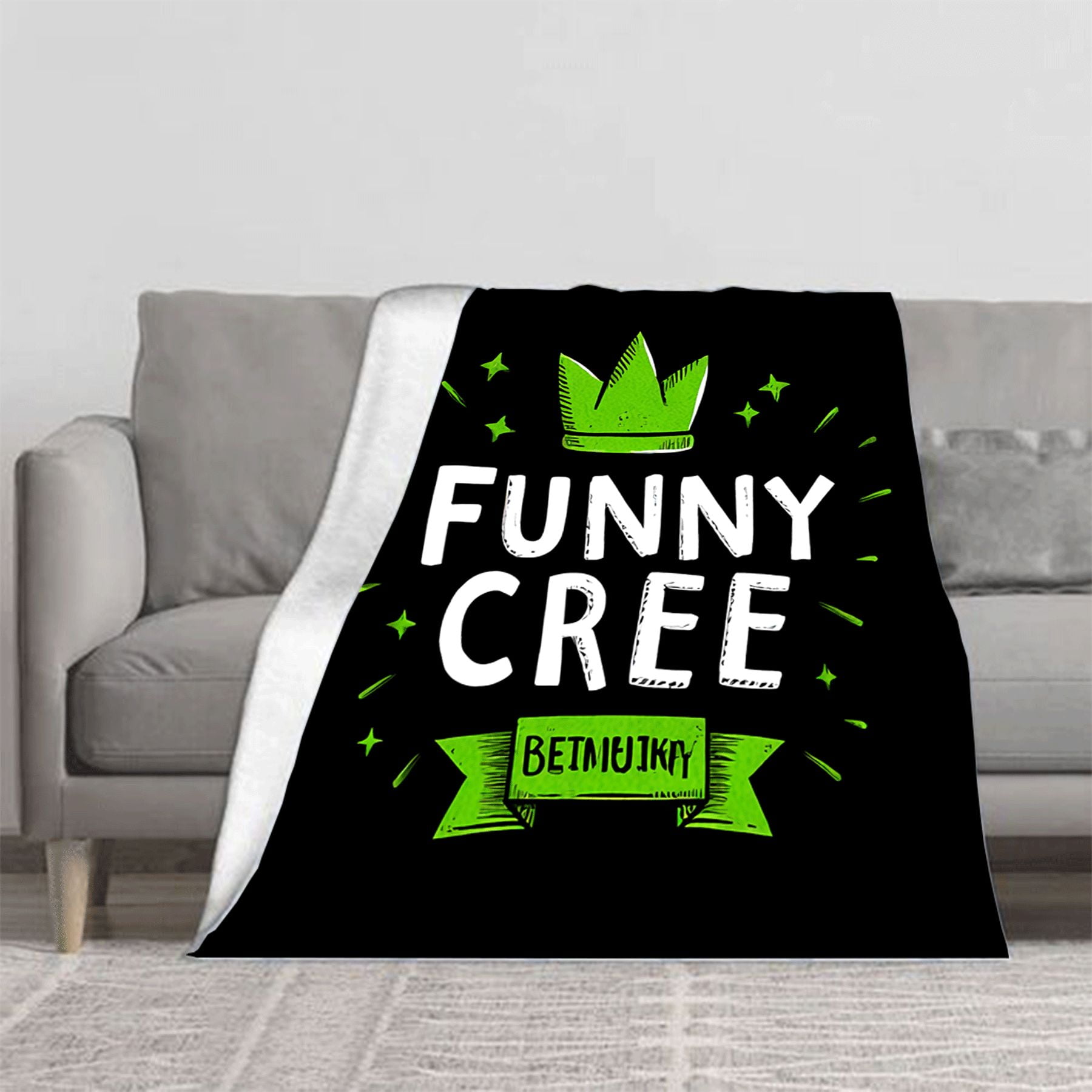 Durable Soft & Warm Flannel Blanket - Cozy Green Crown & Star Design ...