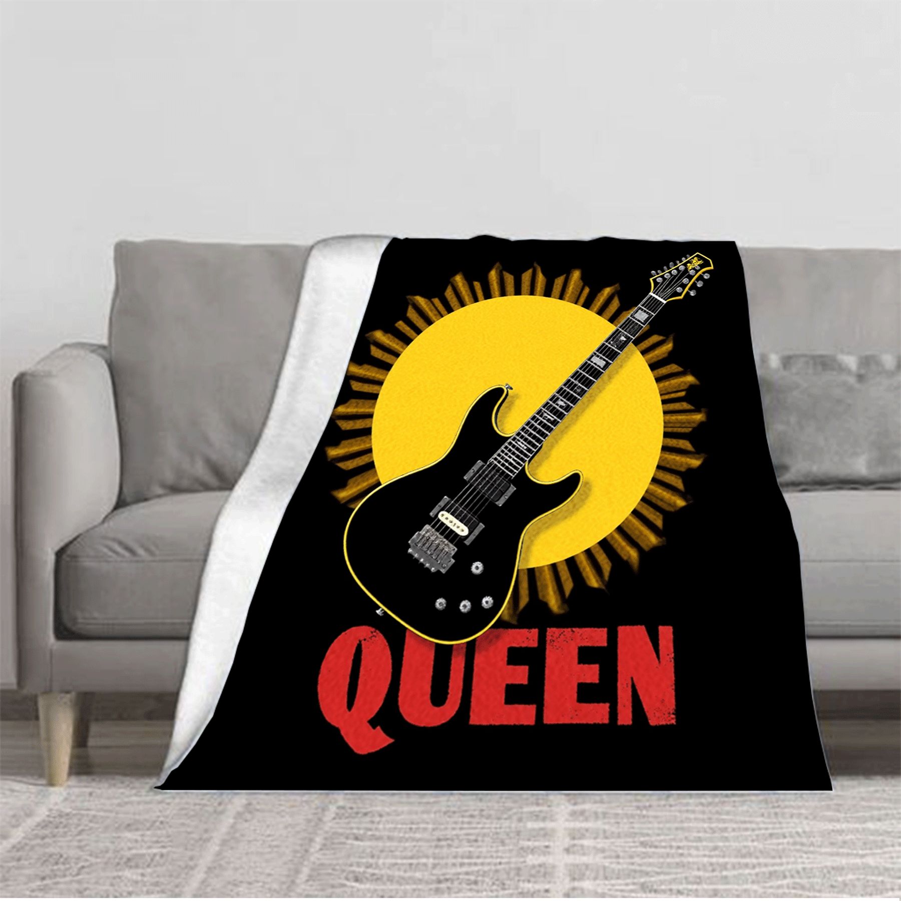 Durable Soft & Warm Flannel Blanket - Cozy Guitar & Sun Design Perfect ...