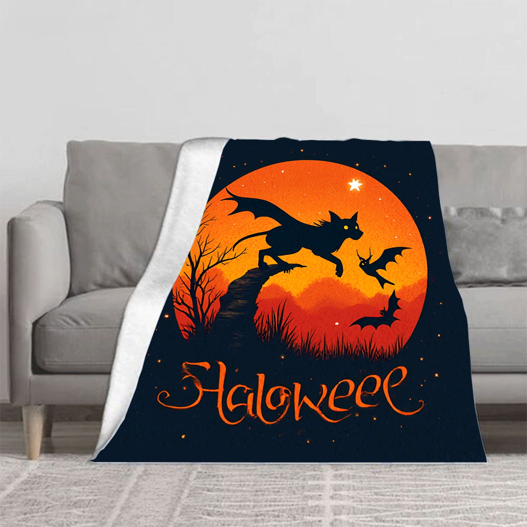Durable Soft & Warm Flannel Blanket - Cozy Halloween Design with Wolf ...