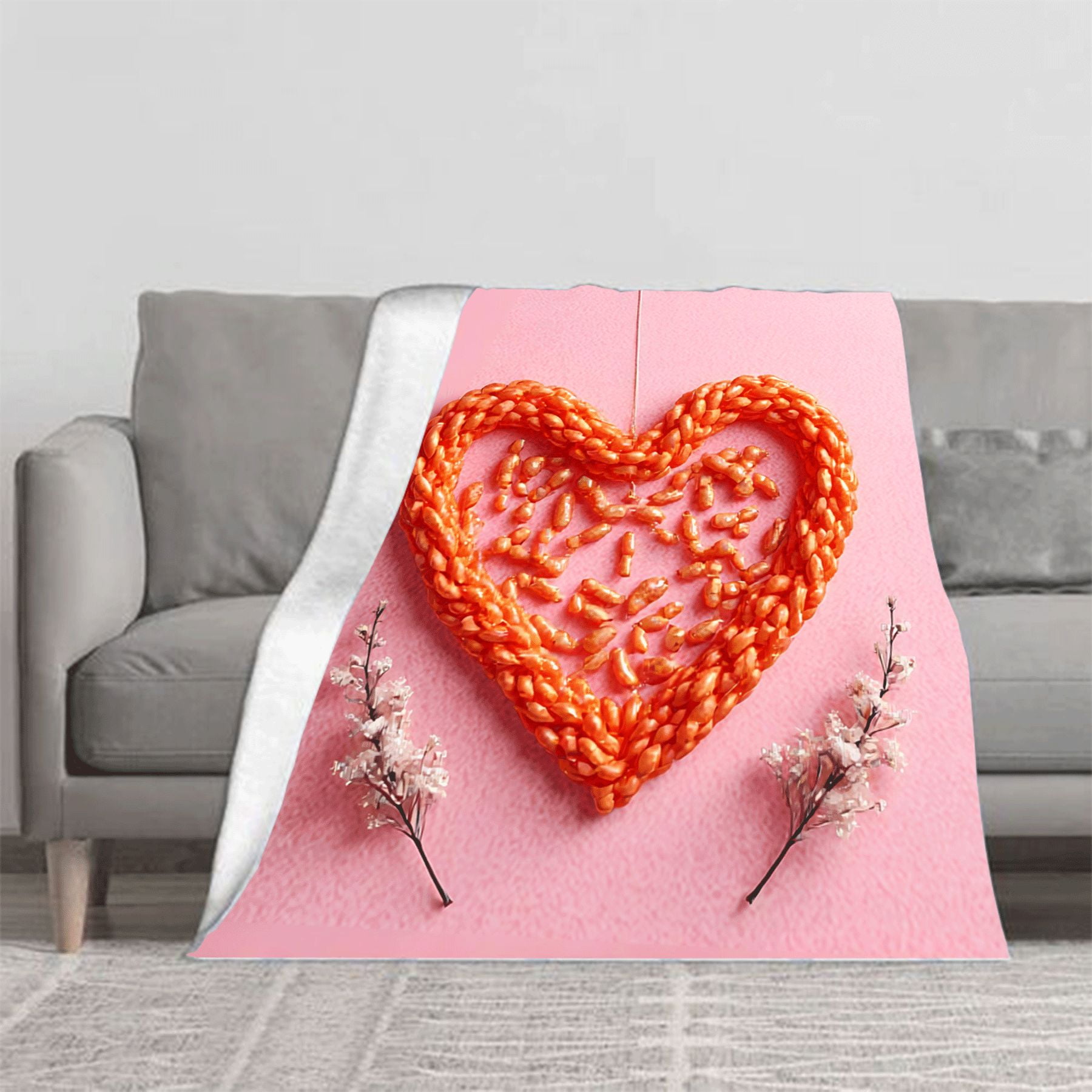 Durable Soft & Warm Flannel Blanket - Cozy Heart Pattern Design with ...