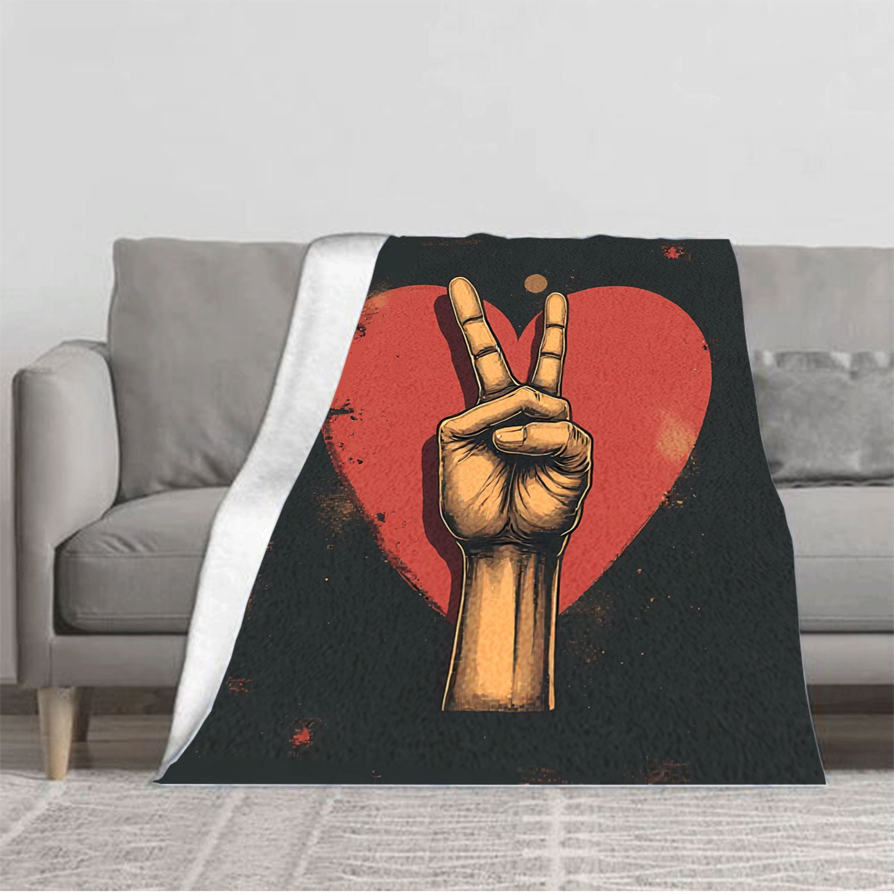 Durable Soft & Warm Flannel Blanket - Cozy Heart & Peace Sign Design ...