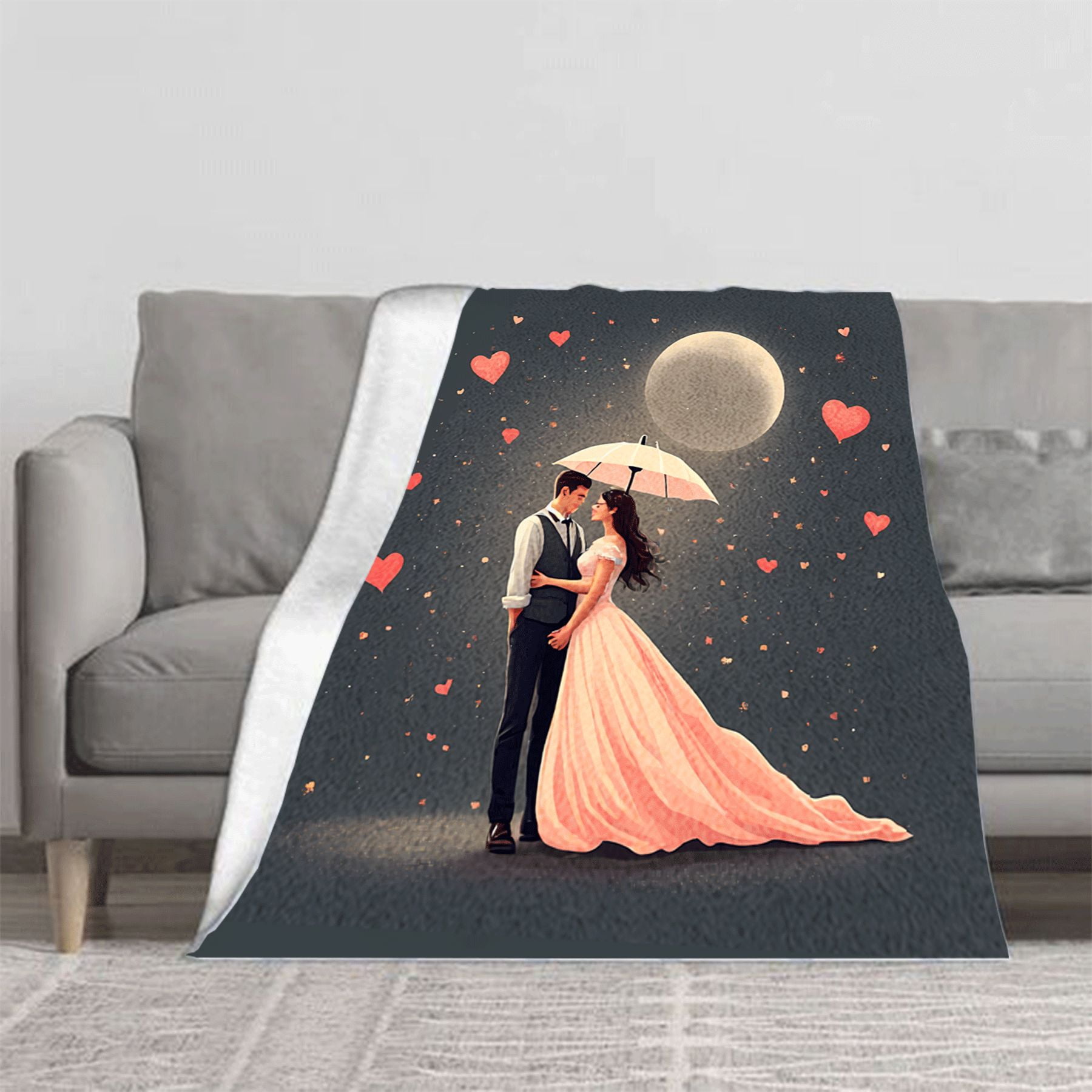 Durable Soft & Warm Flannel Blanket - Cozy Hearts & Moon Design for ...