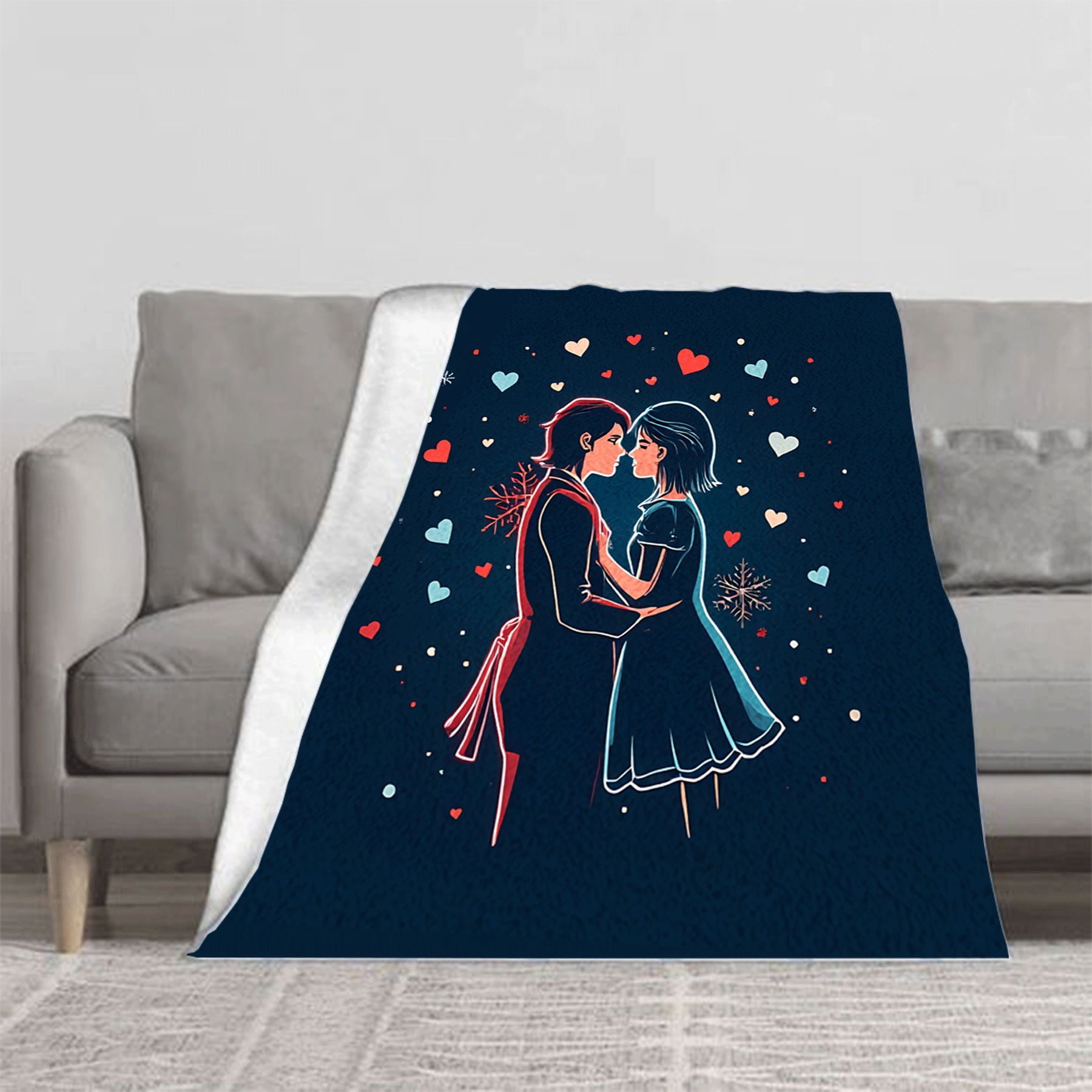Durable Soft & Warm Flannel Blanket - Cozy Hearts & Snowflakes Design ...