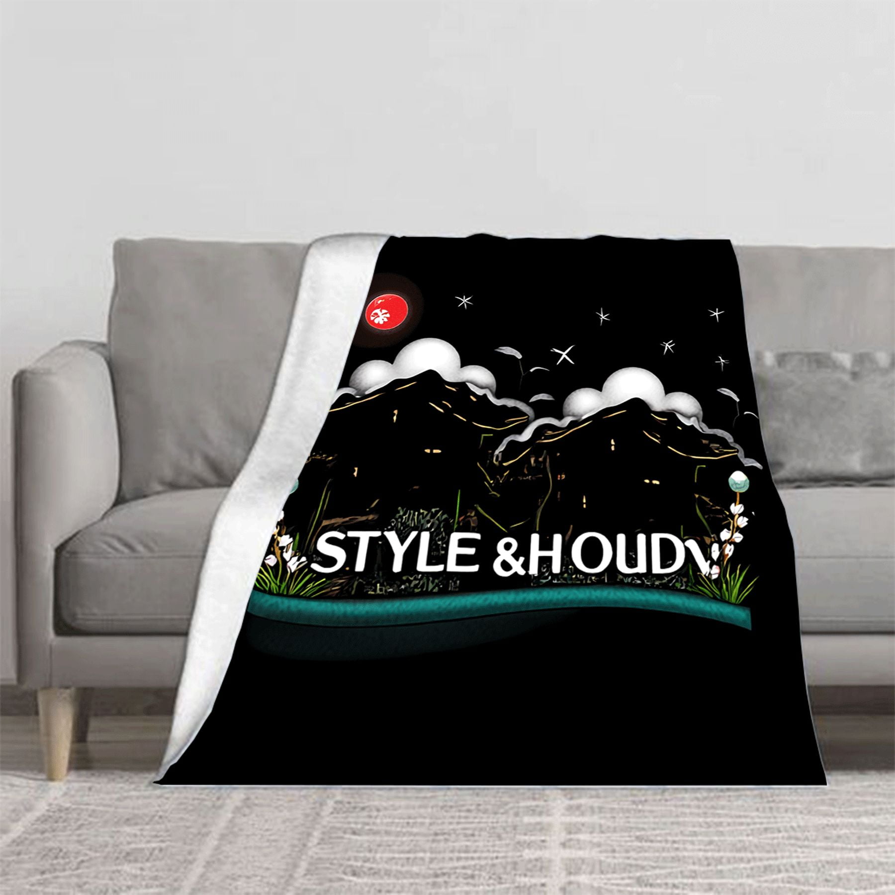 Durable Soft & Warm Flannel Blanket - Cozy Mountain Night Scene Design ...