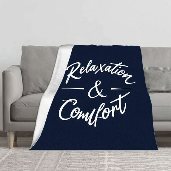 Durable Soft & Warm Flannel Blanket - Cozy Navy Blue with Elegant White ...