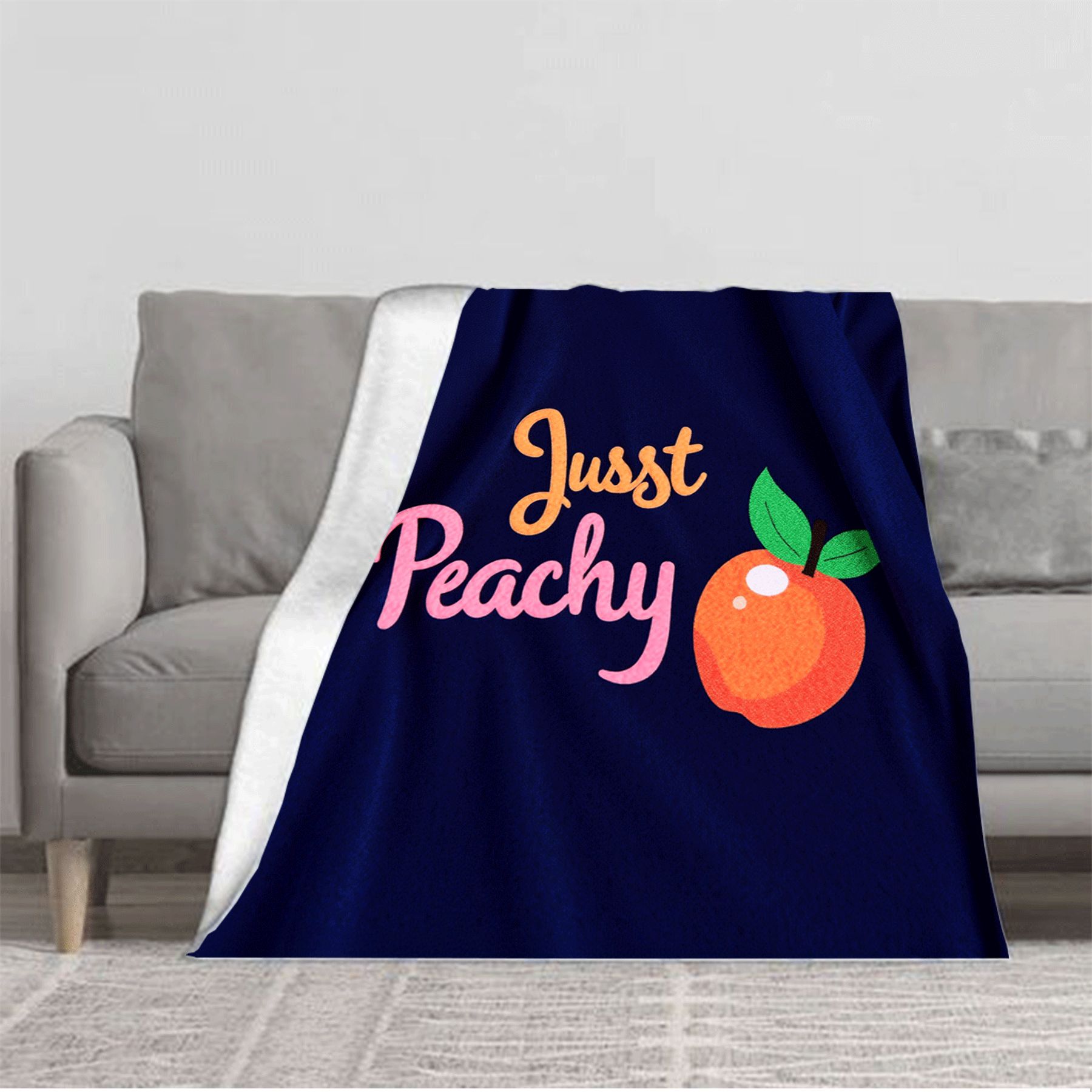 Durable Soft & Warm Flannel Blanket - Cozy Navy Blue with ' Just Peachy ...