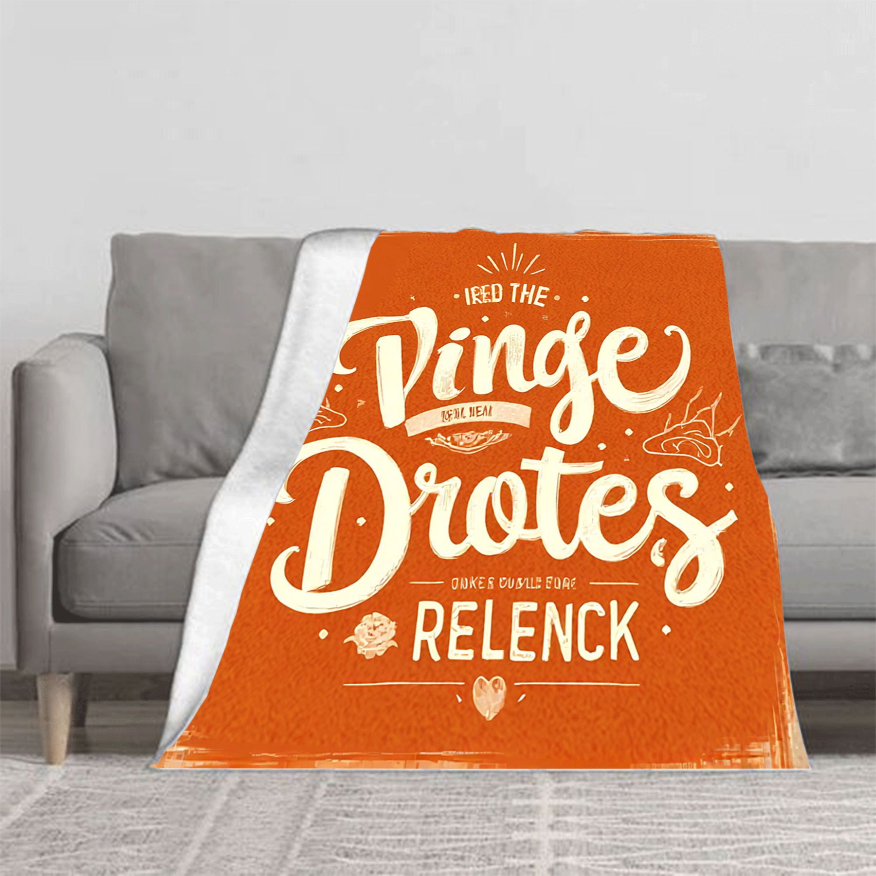 Durable Soft & Warm Flannel Blanket - Cozy Orange Design with Playful ...