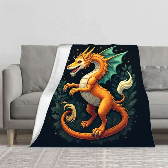 Durable Soft & Warm Flannel Blanket - Cozy Orange Dragon Design with ...