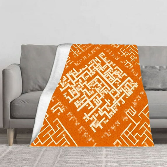 Durable Soft & Warm Flannel Blanket - Cozy Orange Geometric Pattern ...