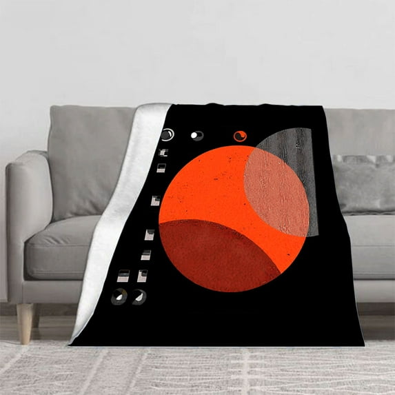 Durable Soft & Warm Flannel Blanket - Cozy Orange & Gray Geometric ...