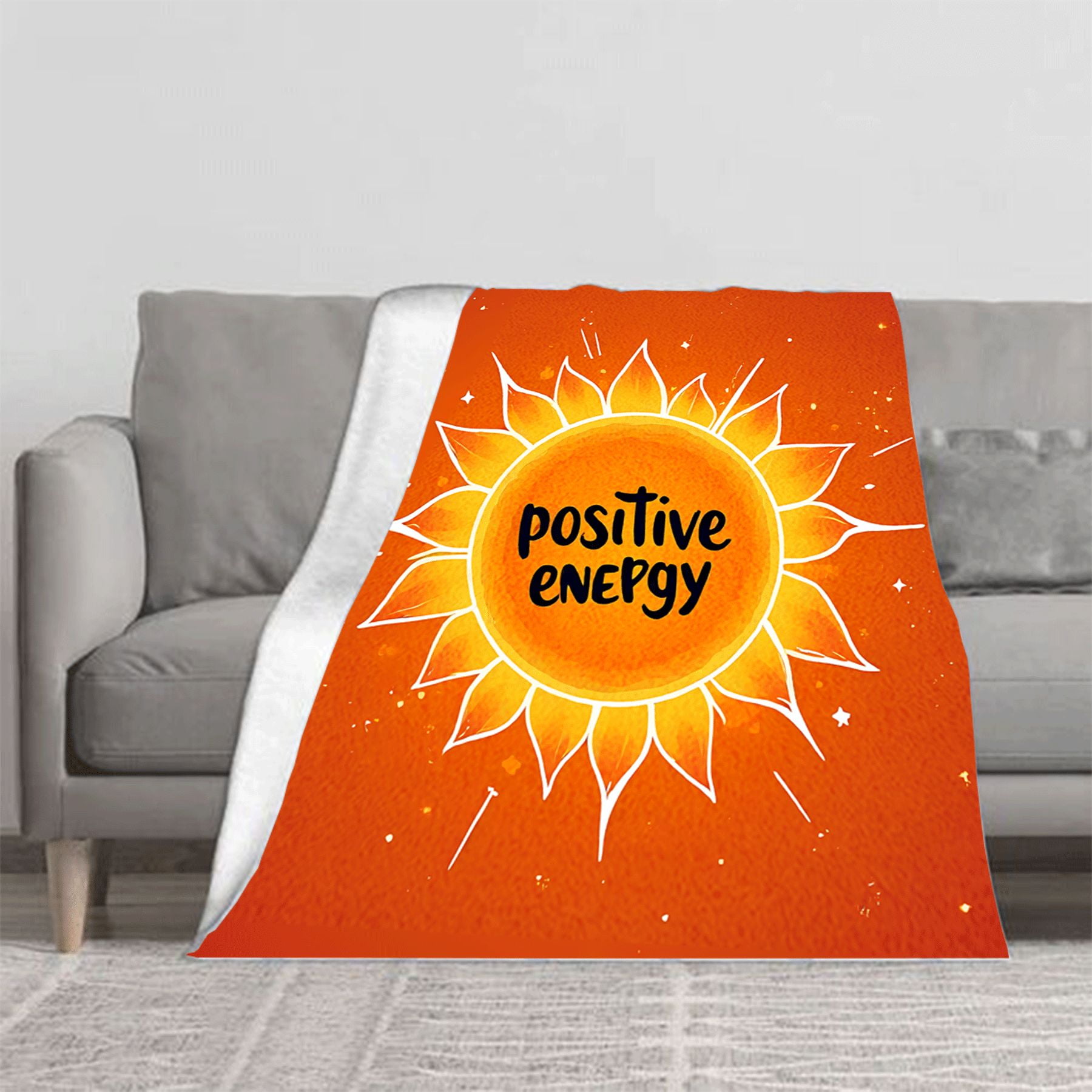 Durable Soft & Warm Flannel Blanket - Cozy Orange Sun Design with White ...