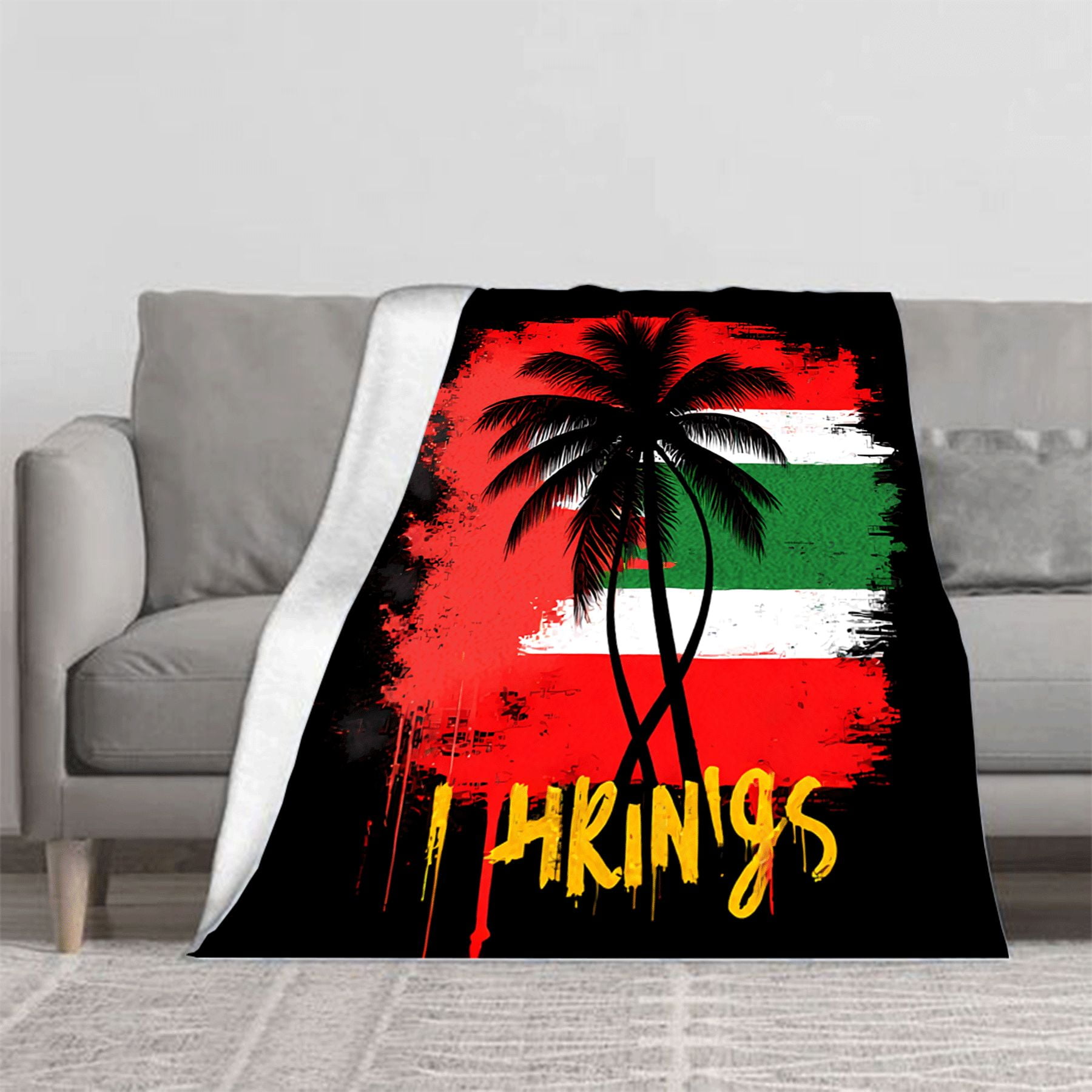 Durable Soft & Warm Flannel Blanket - Cozy Palm Tree Design Vibrant Red ...