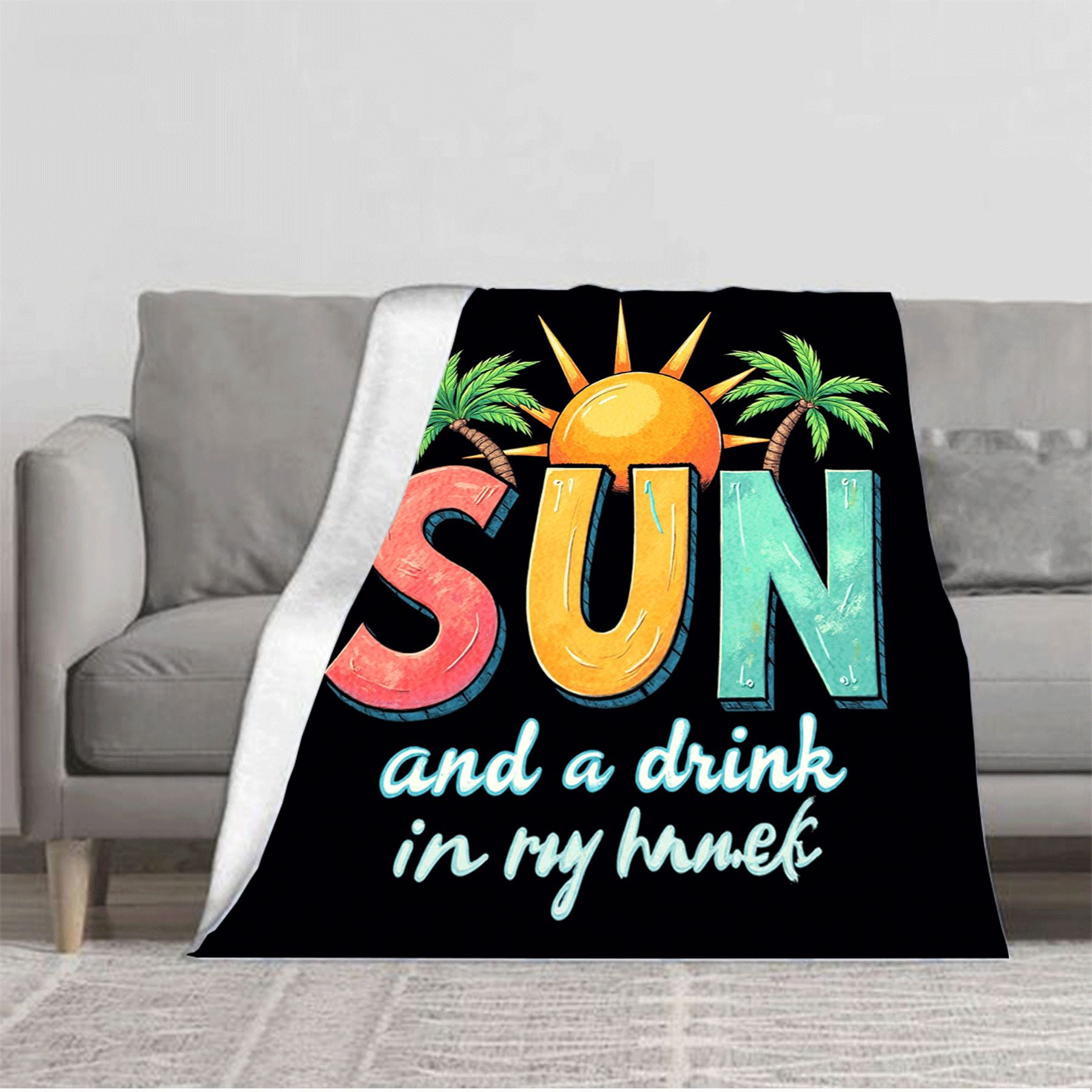 Durable Soft & Warm Flannel Blanket - Cozy Palm Tree & Sun Design for ...