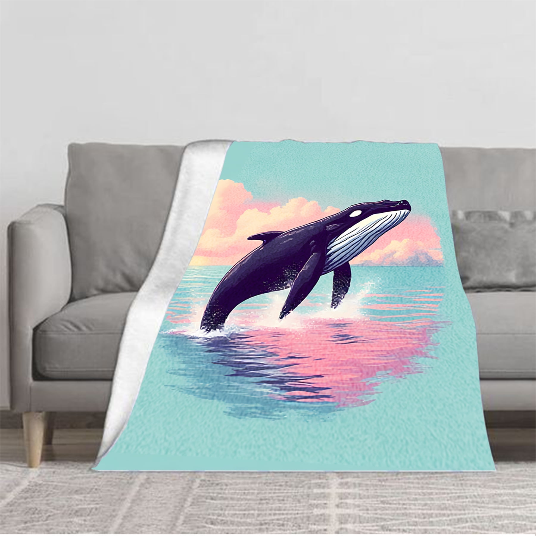 Durable Soft & Warm Flannel Blanket - Cozy Pastel Whale Design for Sofa ...