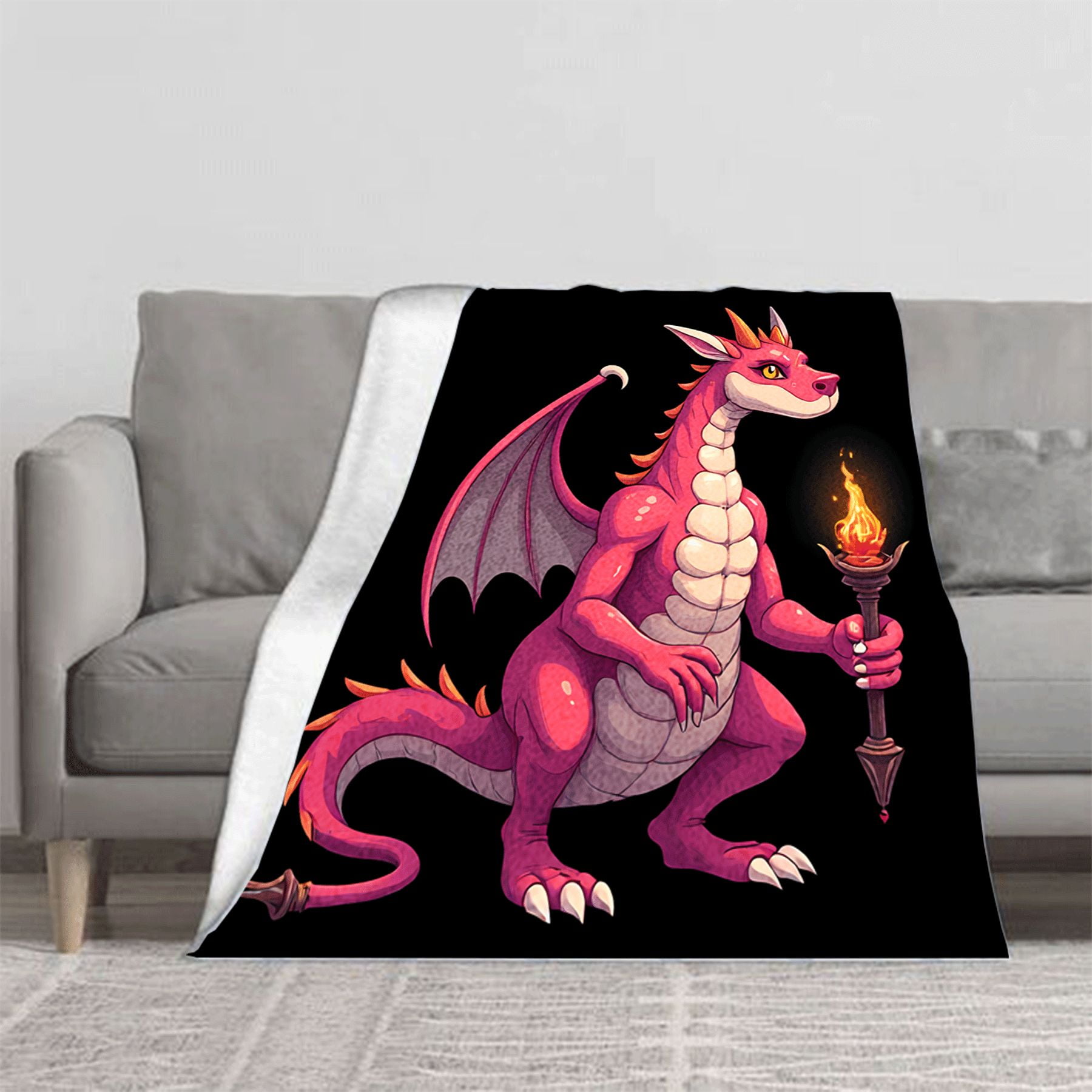 Durable Soft & Warm Flannel Blanket - Cozy Pink Dragon Design for Sofa ...