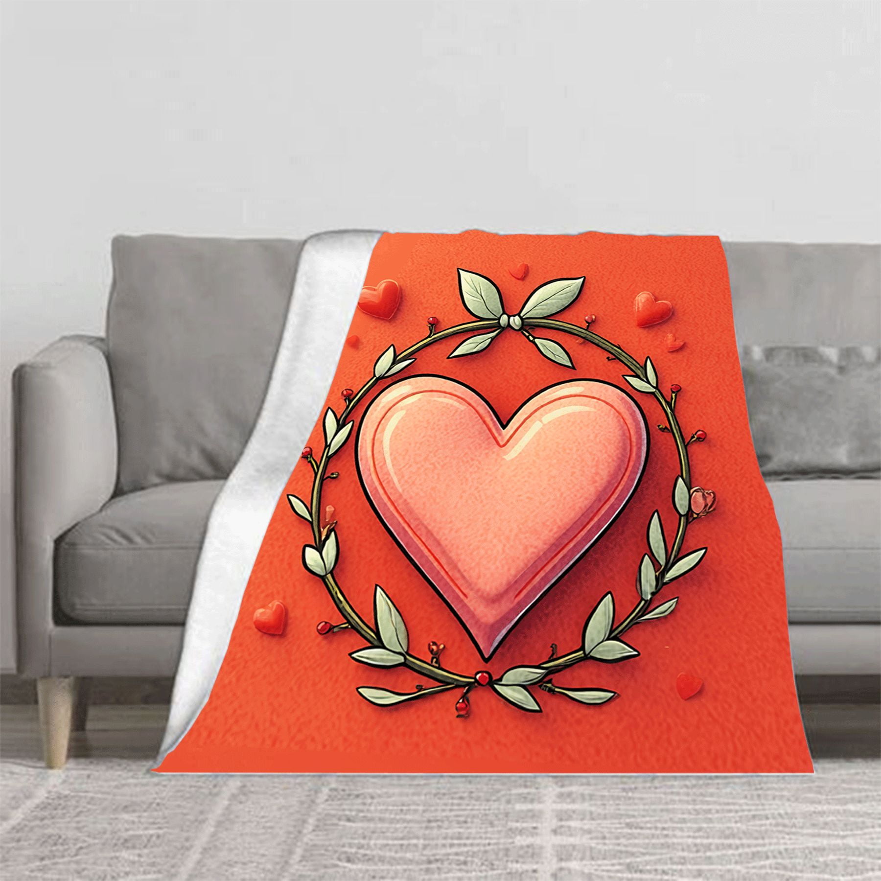 Durable Soft & Warm Flannel Blanket - Cozy Pink Heart Design with Green ...