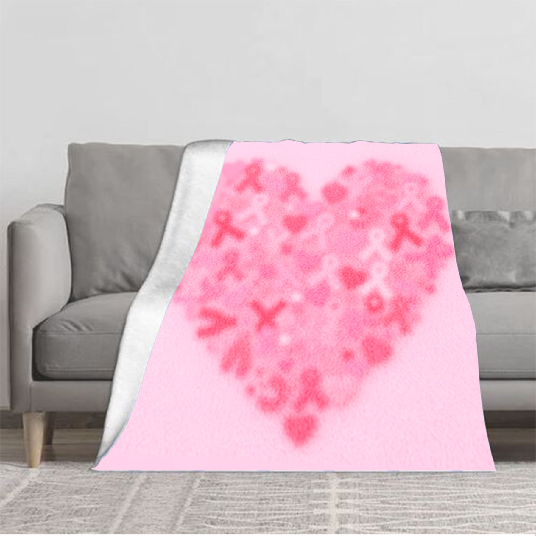 Durable Soft & Warm Flannel Blanket - Cozy Pink Heart Design with ...