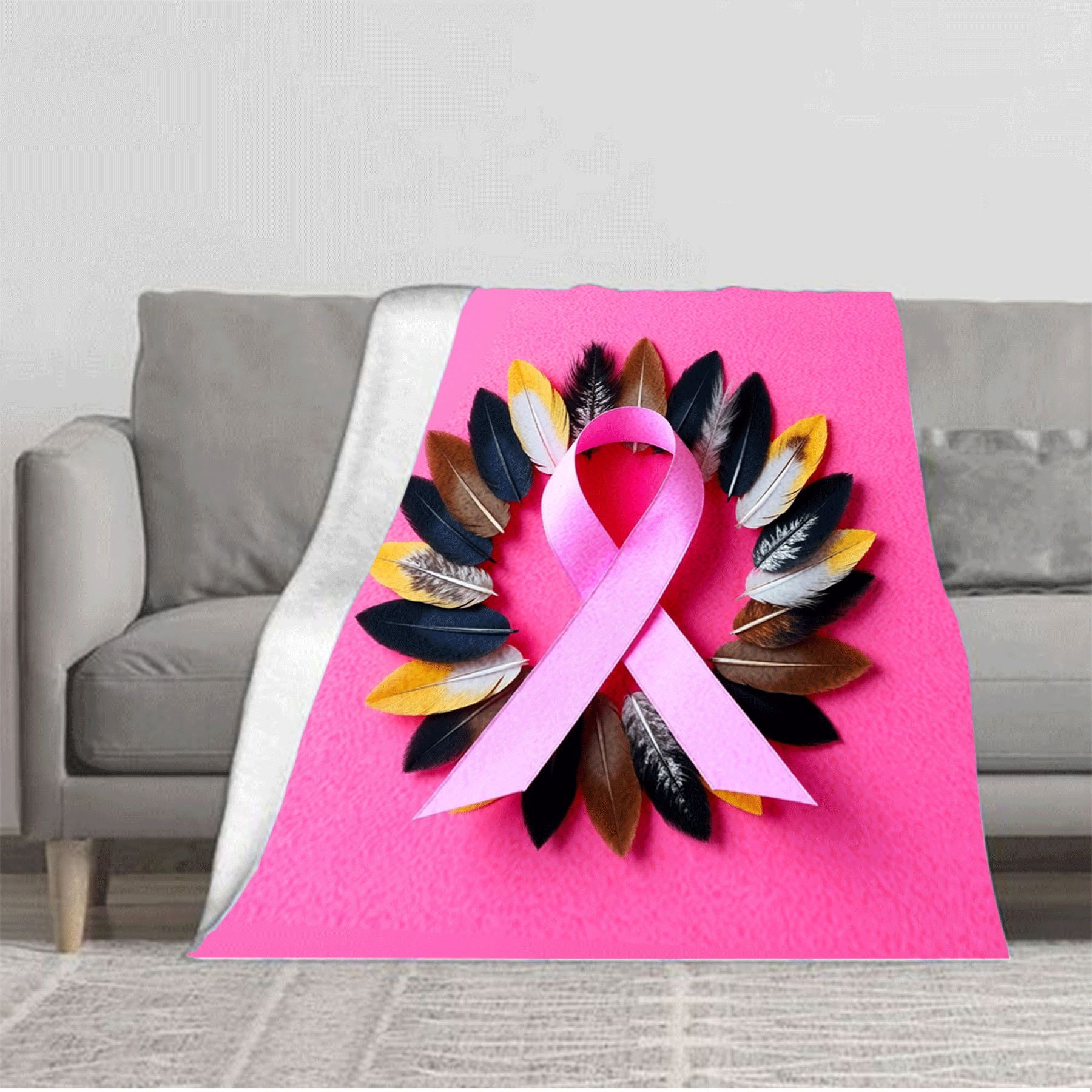 Durable Soft & Warm Flannel Blanket - Cozy Pink Ribbon & Colorful ...