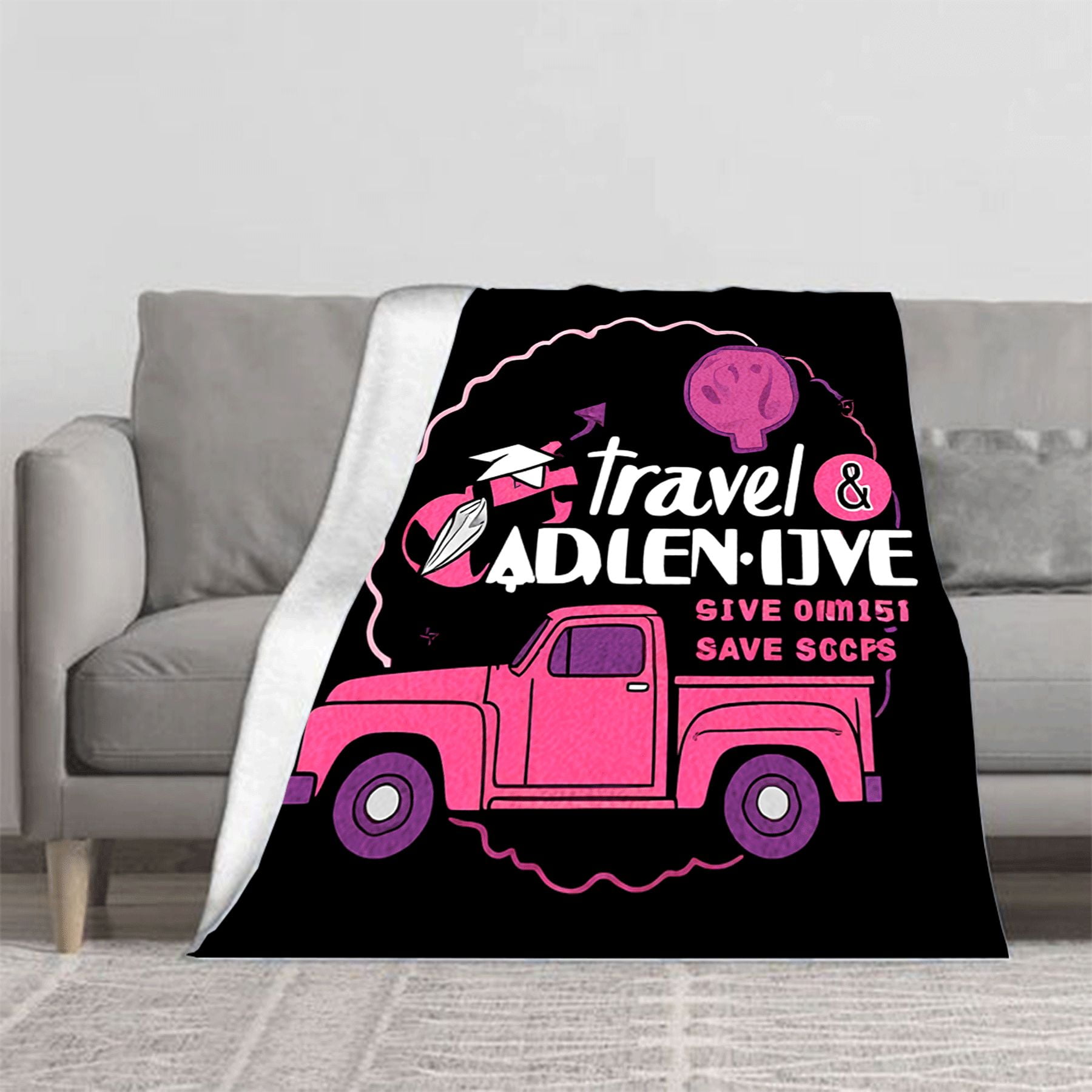 Durable Soft & Warm Flannel Blanket - Cozy Pink Truck Design with ...