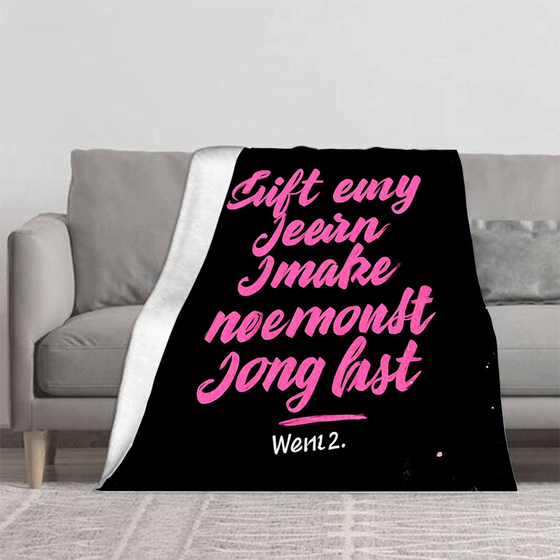 Durable Soft & Warm Flannel Blanket - Cozy Pink & White Cursive Design ...