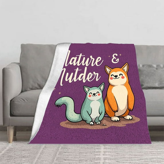 Durable Soft & Warm Flannel Blanket - Cozy Purple Fox & Creatures ...