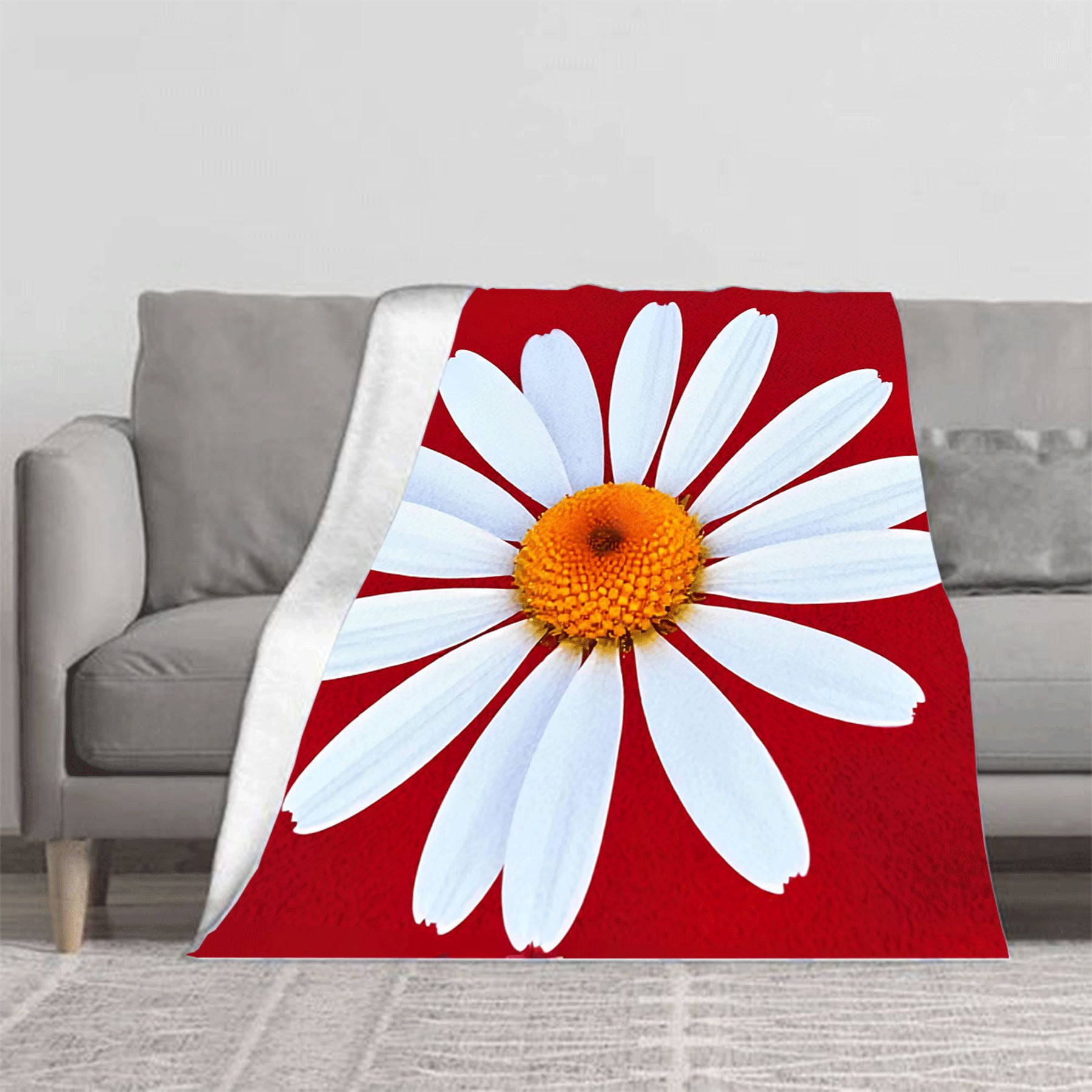 Durable Soft & Warm Flannel Blanket - Cozy Red Daisy Design for Sofa ...