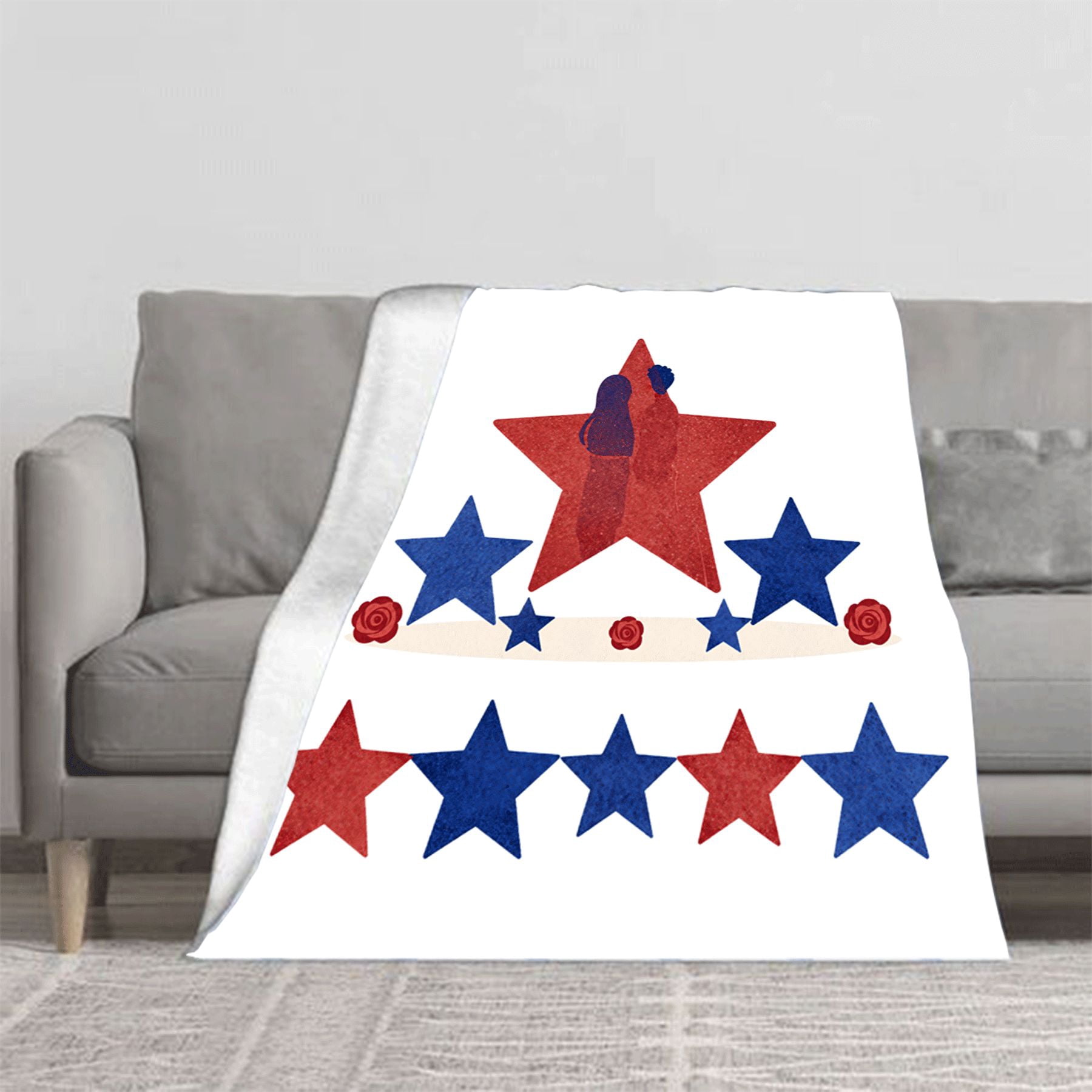 Durable Soft & Warm Flannel Blanket - Cozy Red Star & Blue Stars Design ...