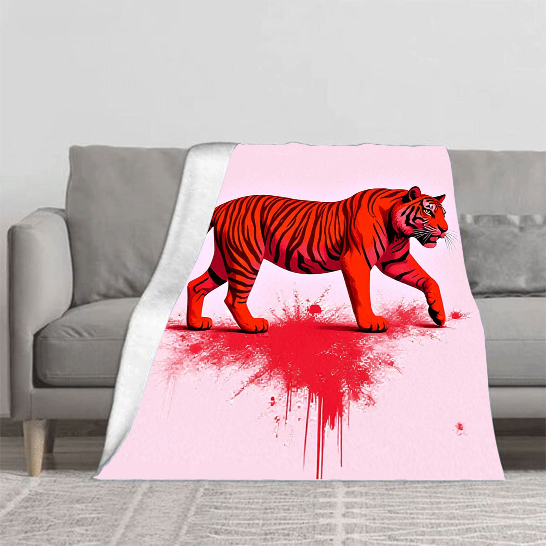 Durable Soft & Warm Flannel Blanket - Cozy Red Tiger Design with Bold ...