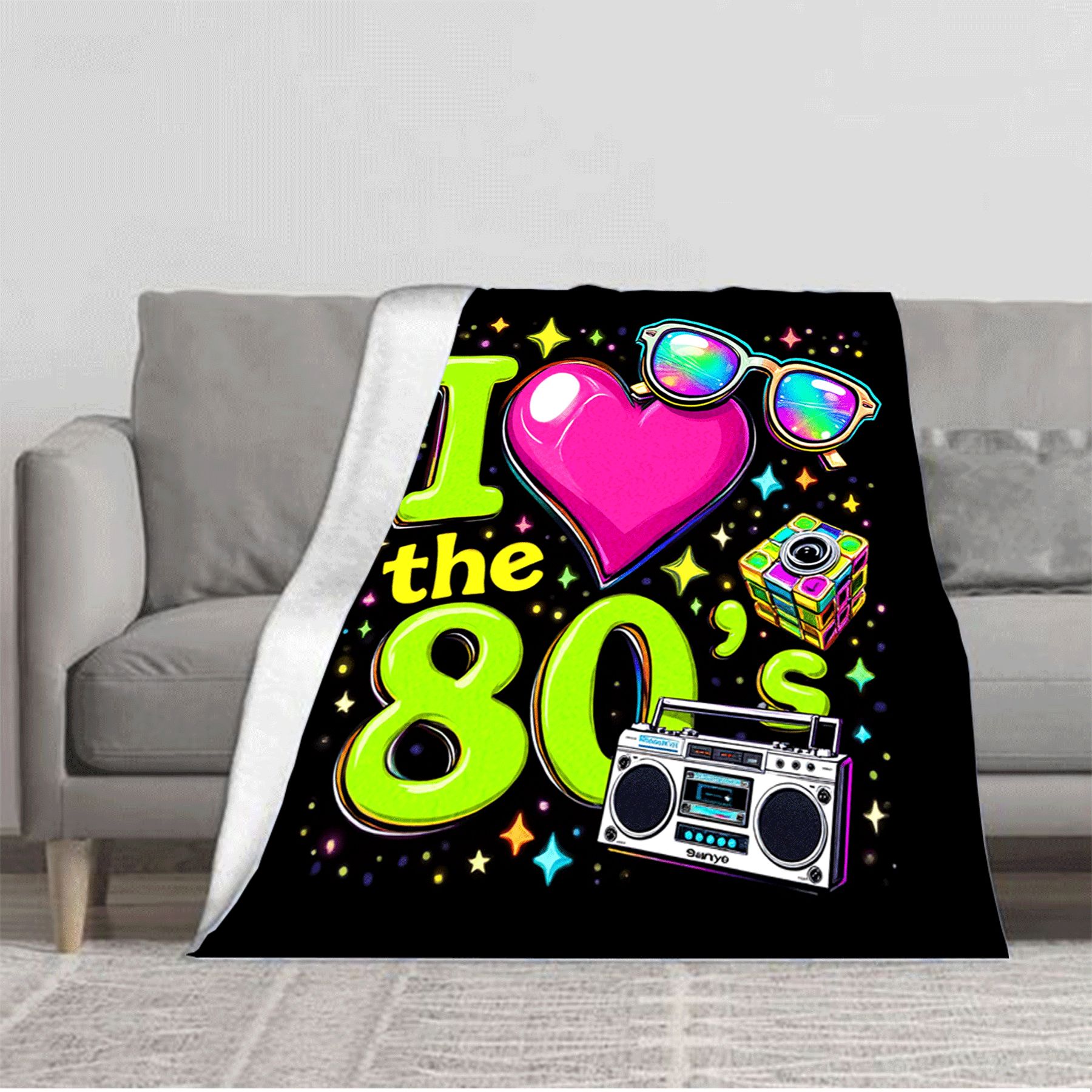 Durable Soft & Warm Flannel Blanket - Cozy Retro 80s Design with ...
