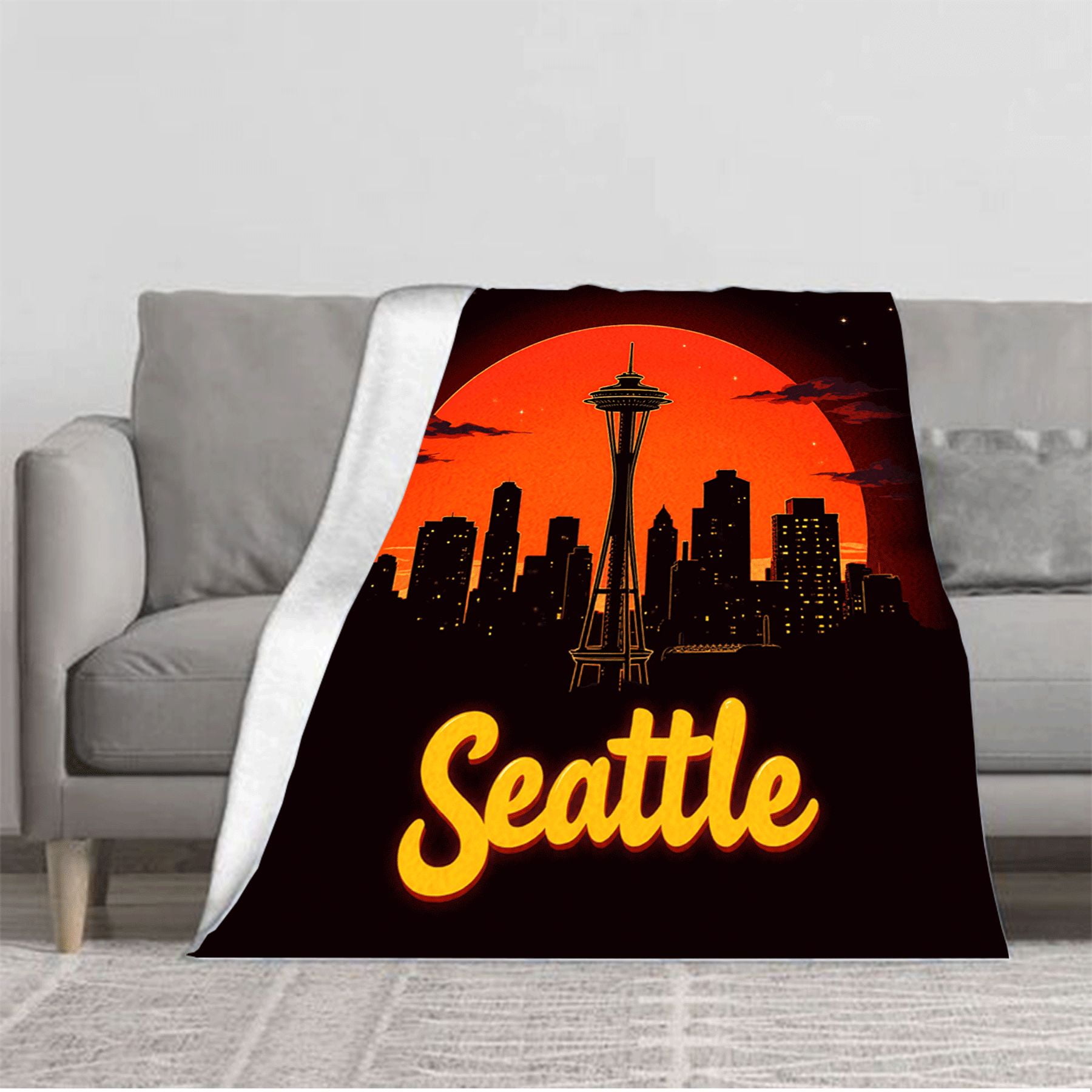 Durable Soft & Warm Flannel Blanket - Cozy Seattle Skyline Design with ...