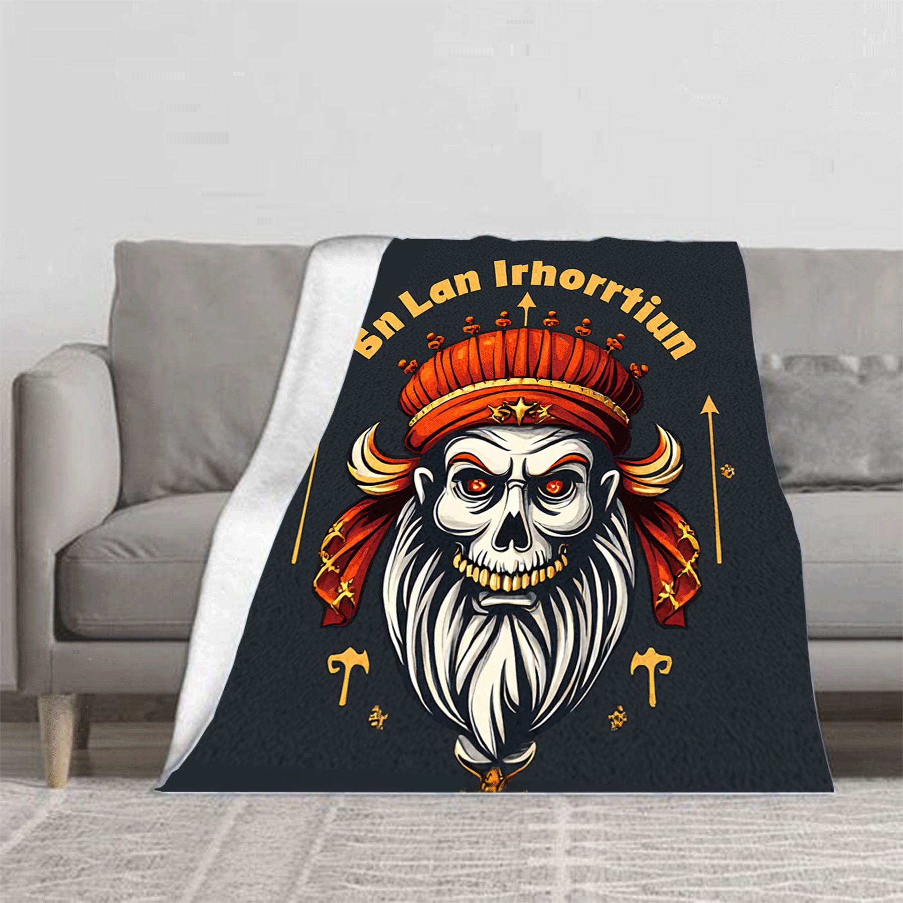 Durable Soft & Warm Flannel Blanket - Cozy Skull Design with Red & Gold ...