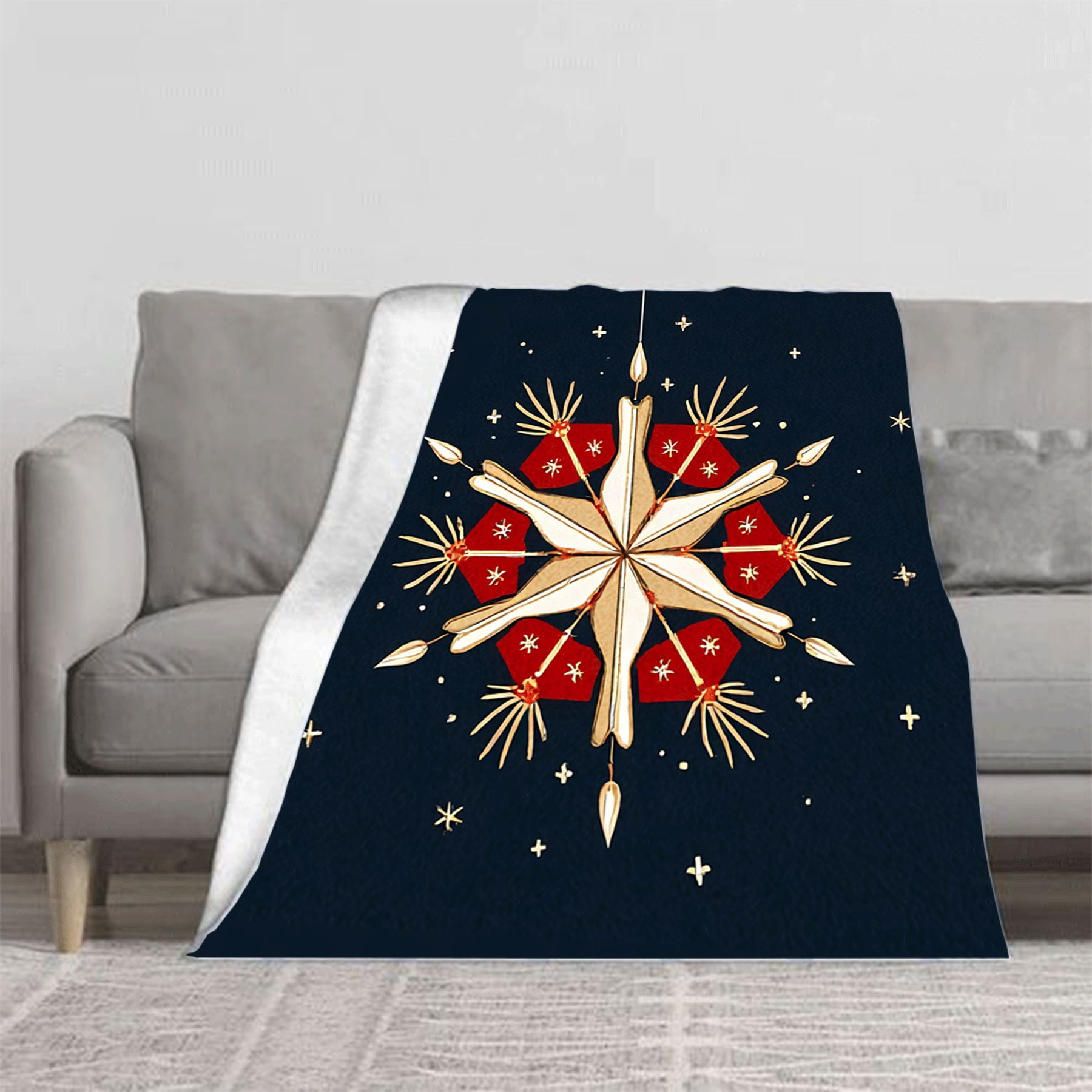 Durable Soft & Warm Flannel Blanket - Cozy Snowflake Design with Red ...