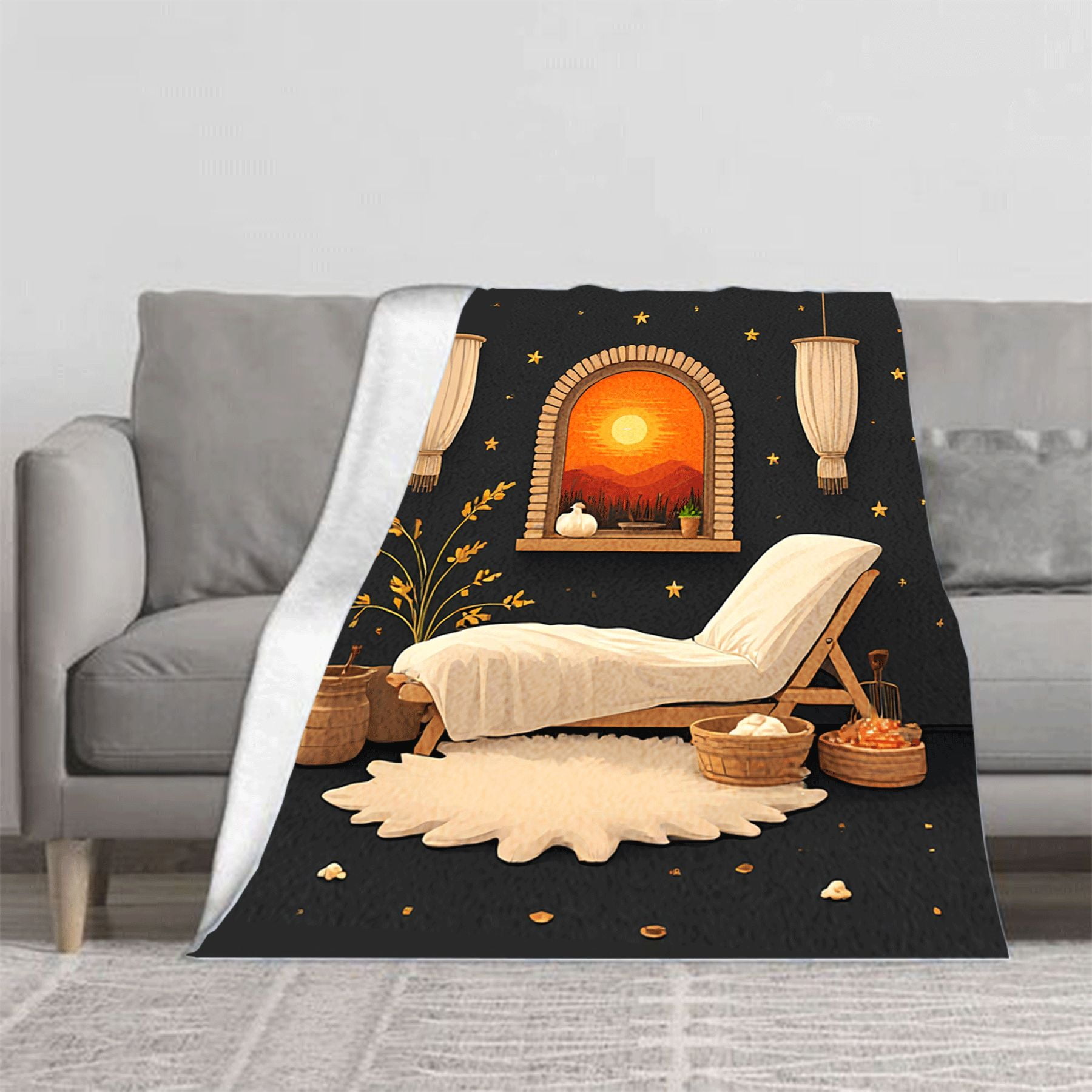 Durable Soft & Warm Flannel Blanket - Cozy Star Pattern Design for Sofa ...