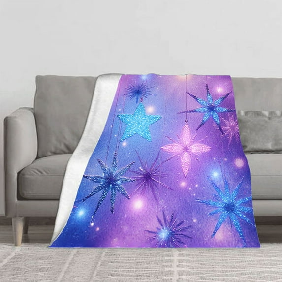 Durable Soft & Warm Flannel Blanket - Cozy Starry Design in Blue & Pink ...