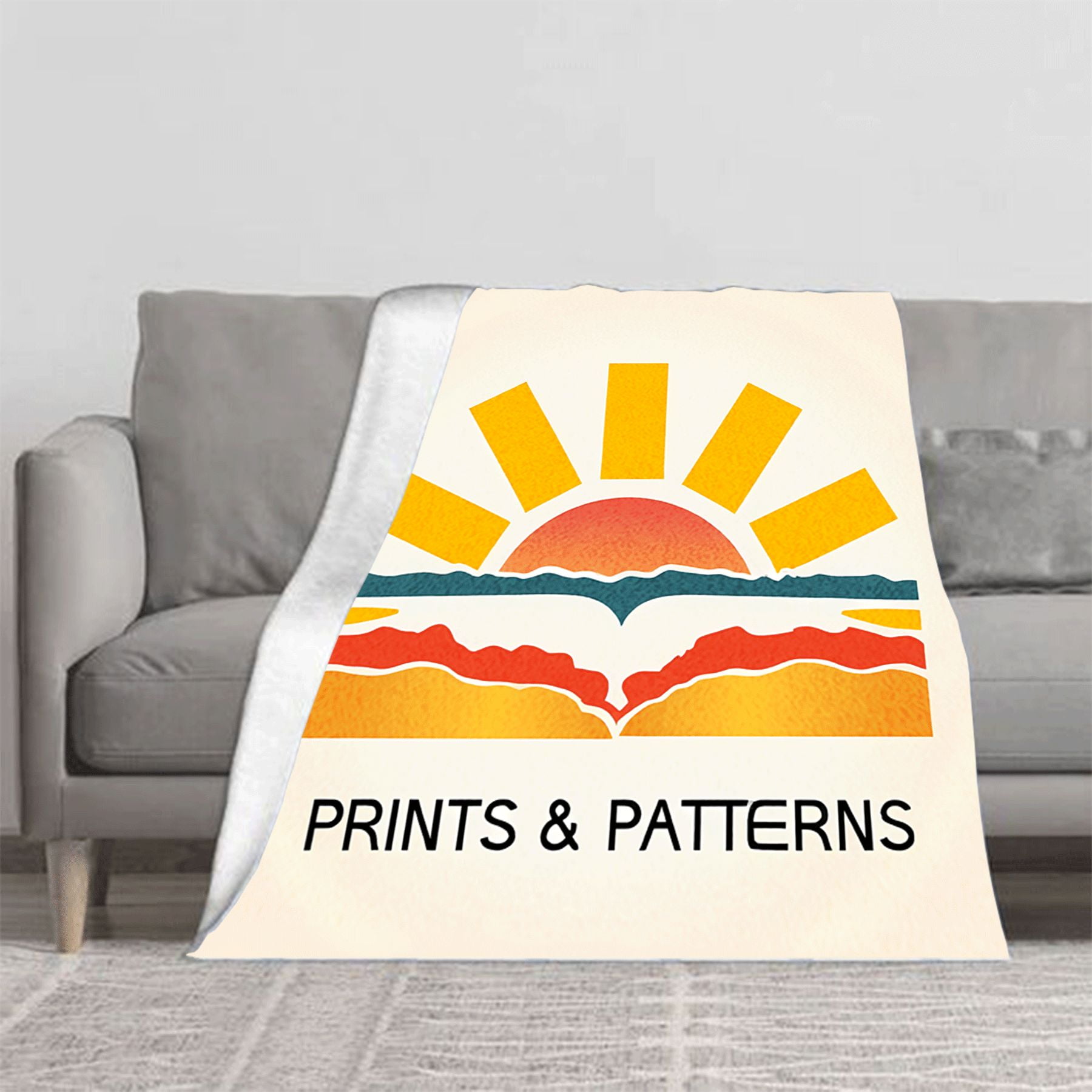 Durable Soft & Warm Flannel Blanket - Cozy Sun & Mountain Pattern ...