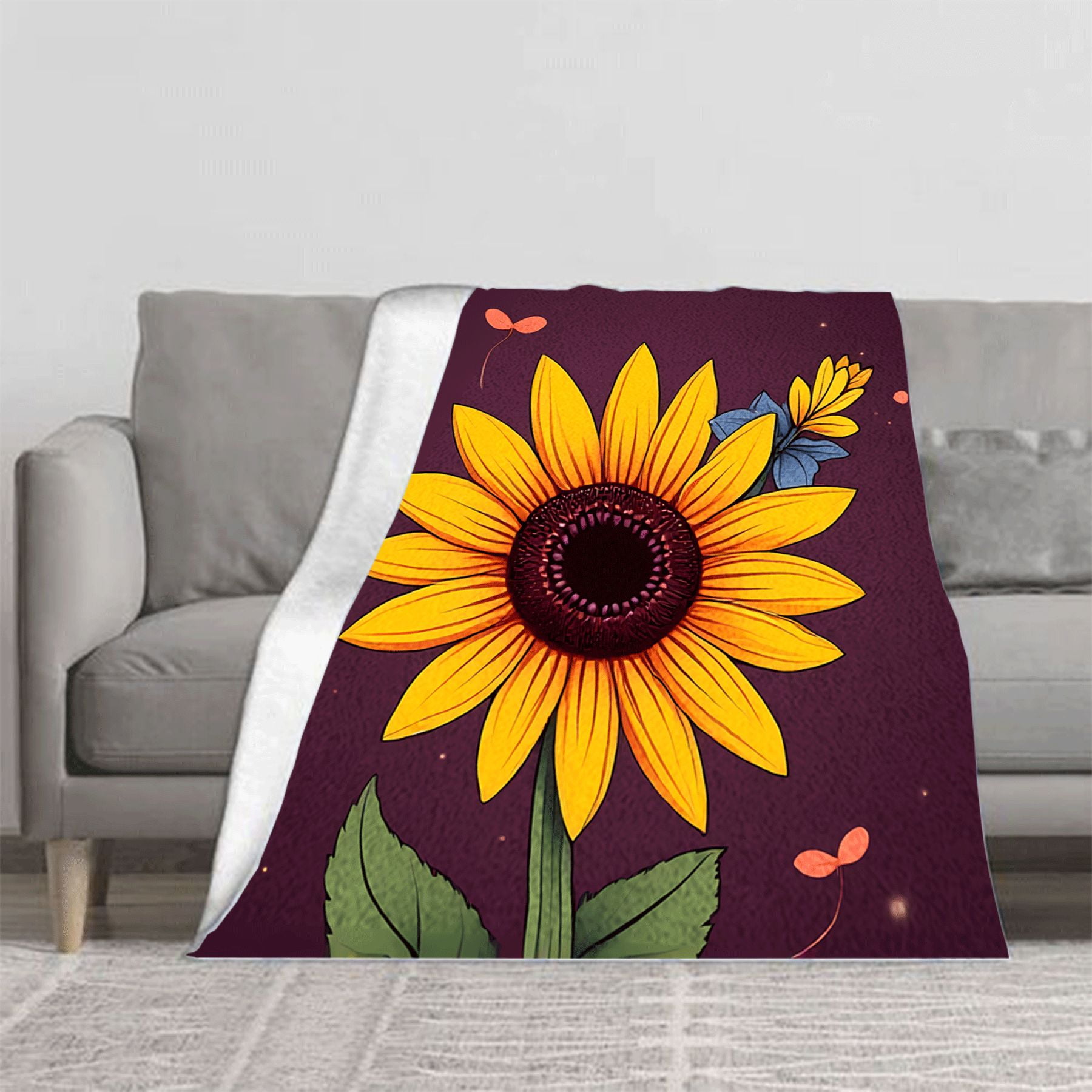 Durable Soft & Warm Flannel Blanket - Cozy Sunflower Design with Bright ...