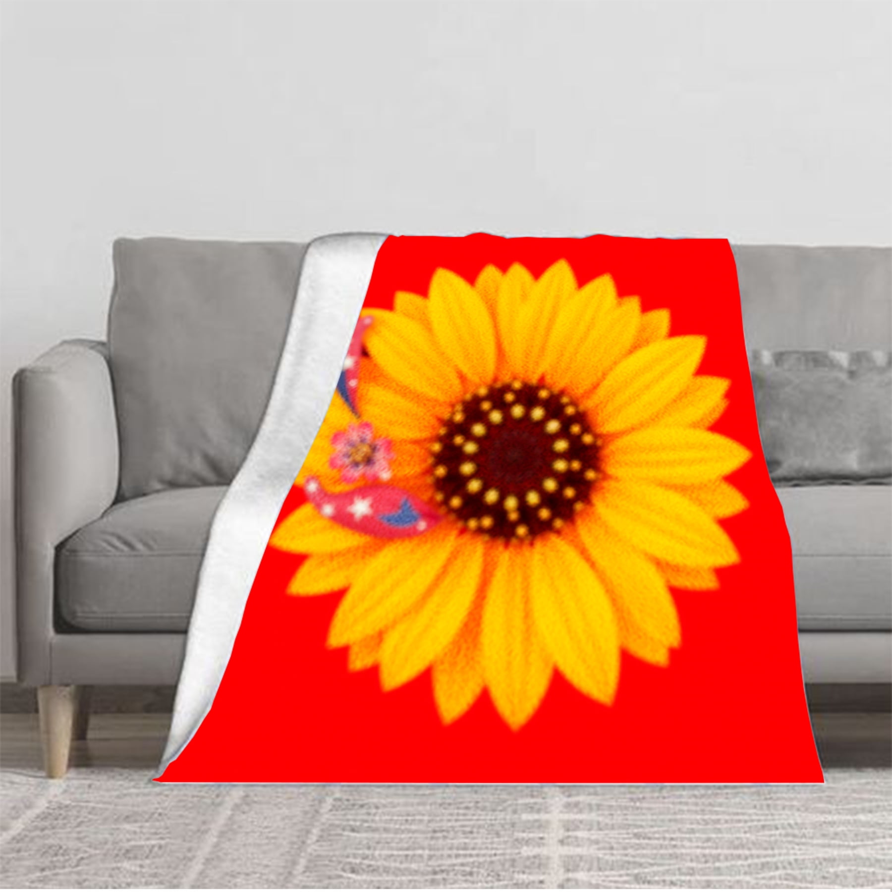Durable Soft & Warm Flannel Blanket - Cozy Sunflower Design with Bright ...